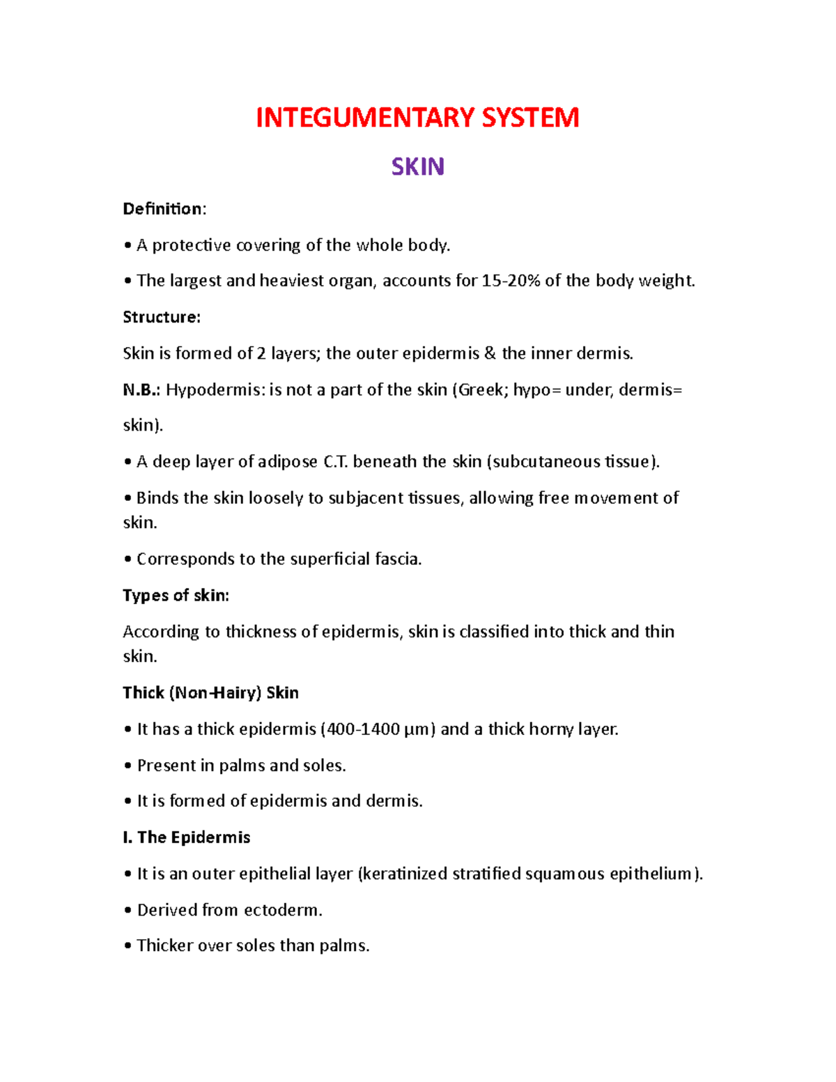 Integumentary System - INTEGUMENTARY SYSTEM SKIN Definition: A ...