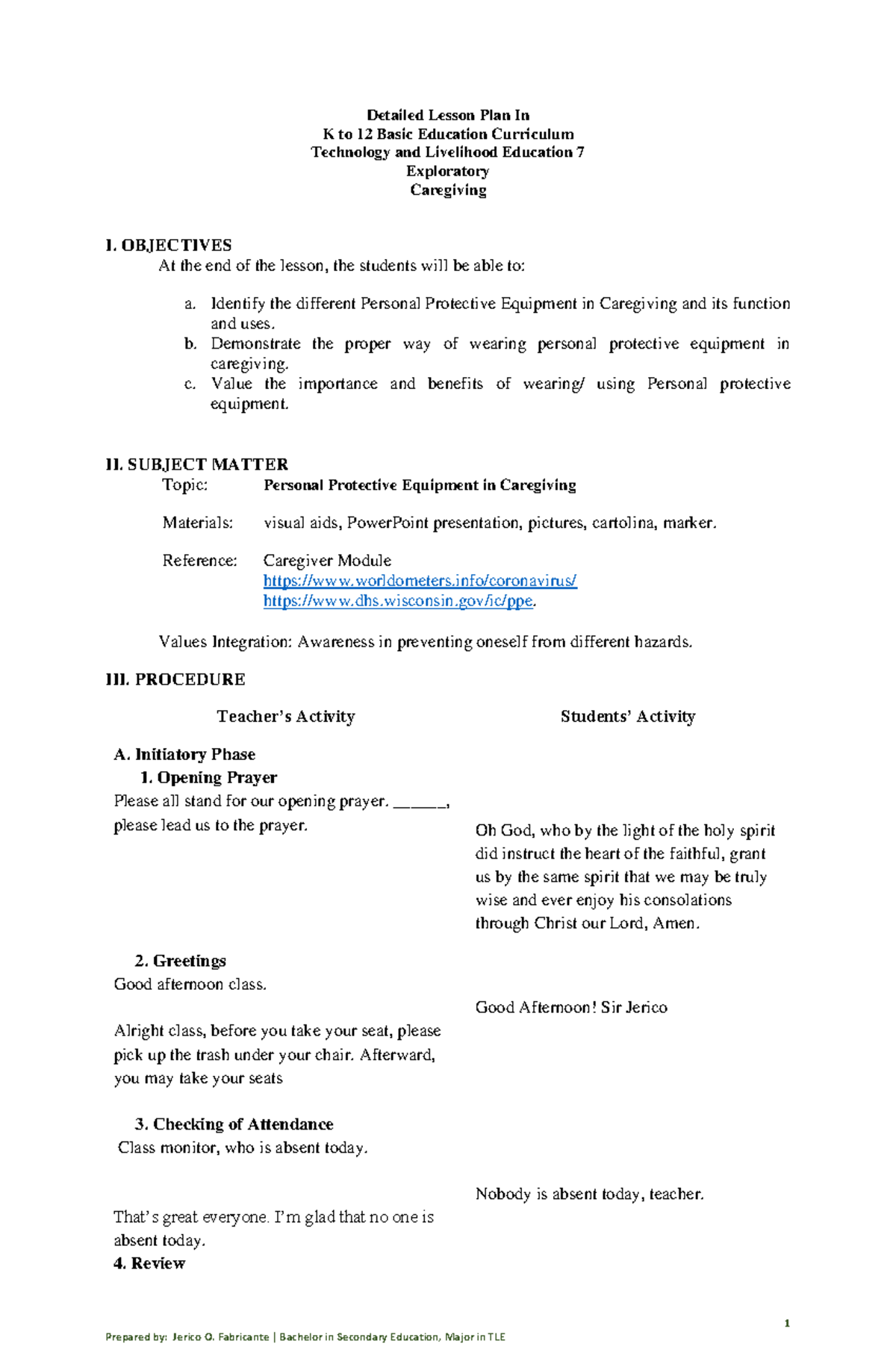 Detailed Lesson Plan in Caregiving - 1 Detailed Lesson Plan In K to 12 ...
