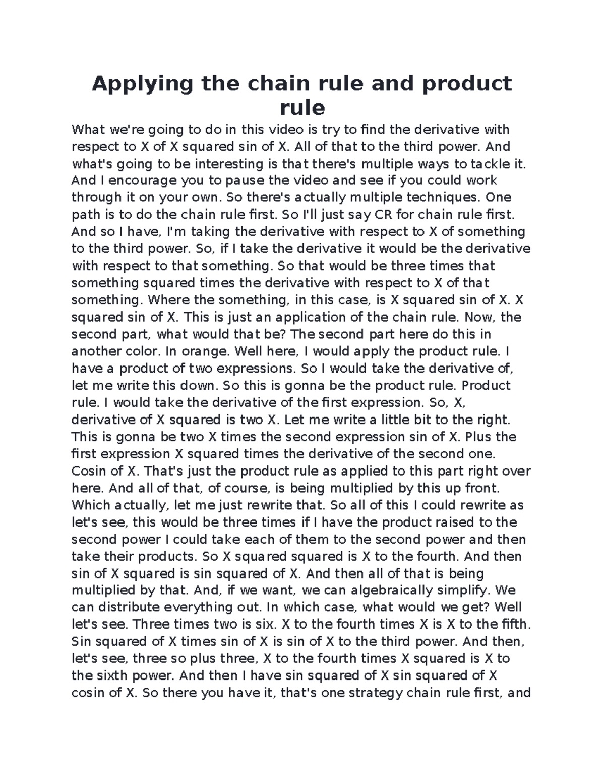 Applying the chain rule and product rule - Applying the chain rule and ...