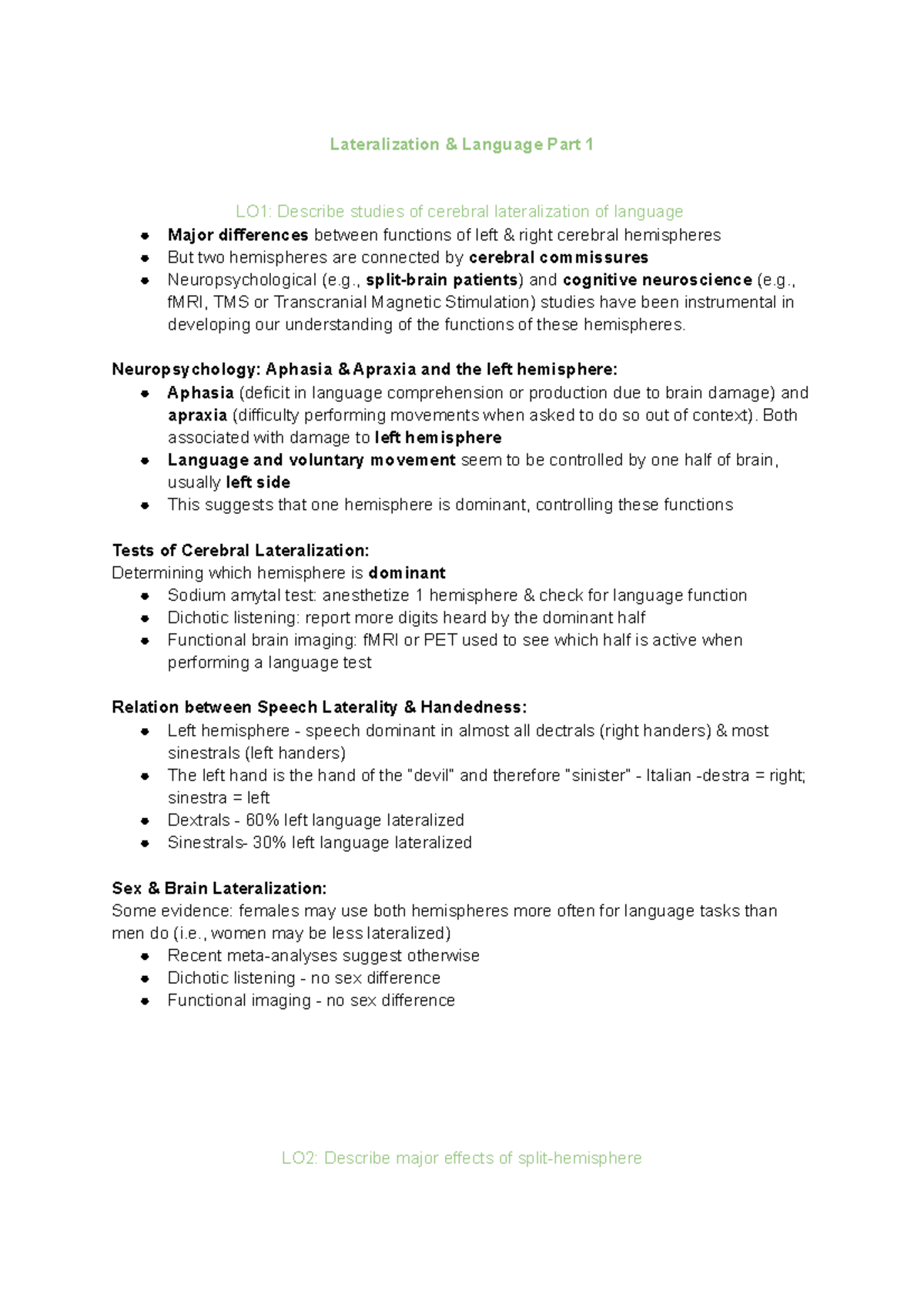 Lateralization Language Part 1 Lateralization And Language Part 1 Lo1