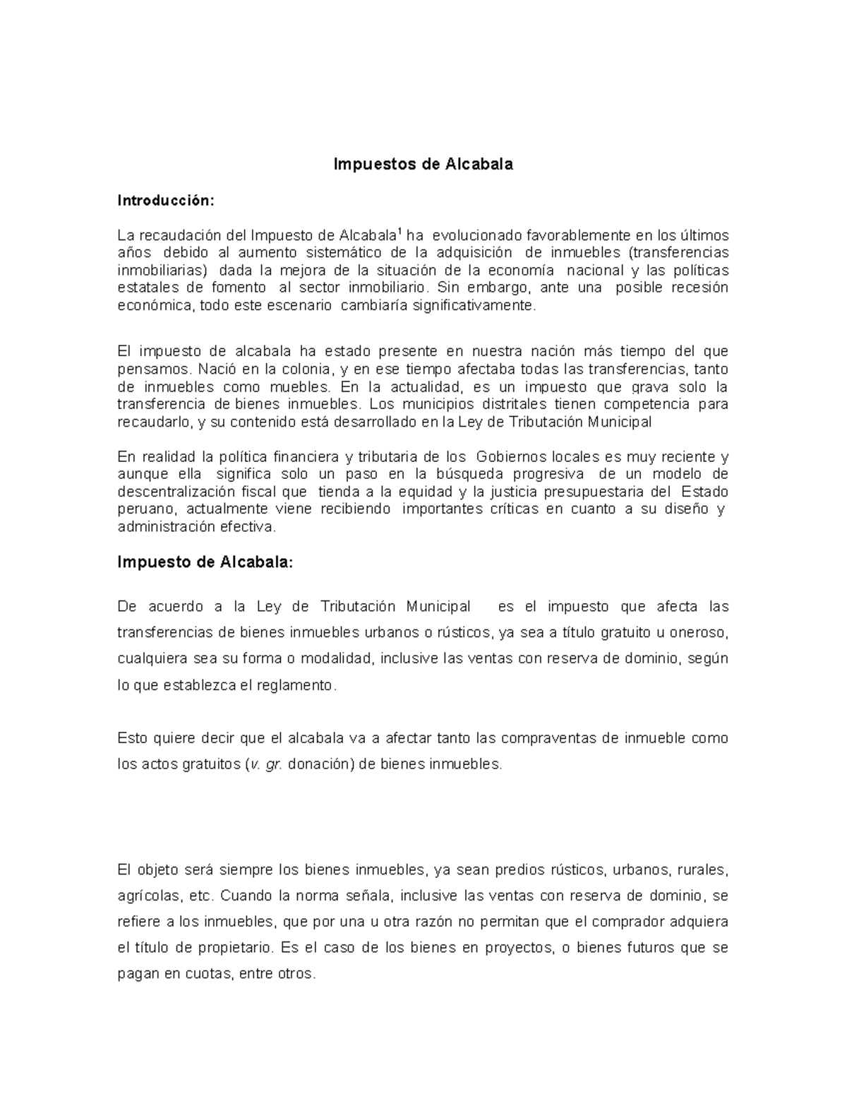 IMPUESTO AL ALCABALA - Impuestos de Alcabala Introducción: La ...