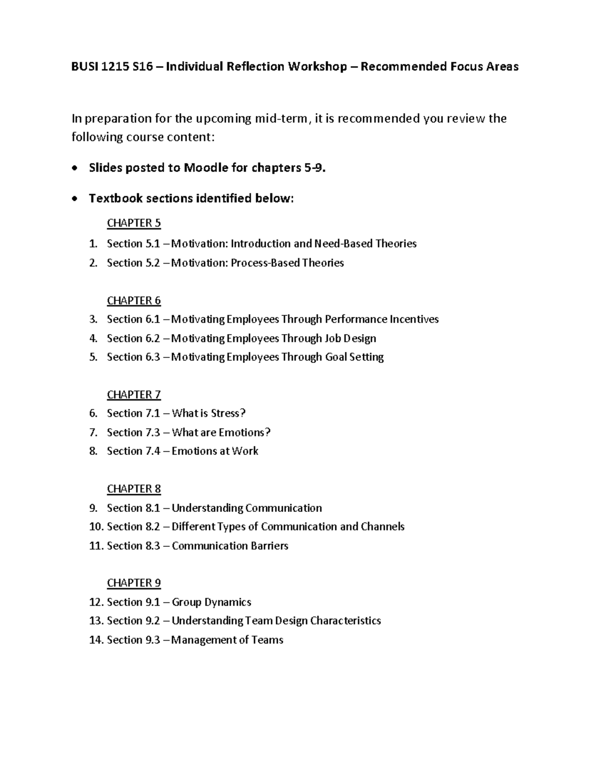 BUSI 1215 S16 Individual Reflection Workshop ch5-9 - Warning: TT: undefined function: 32 BUSI ...