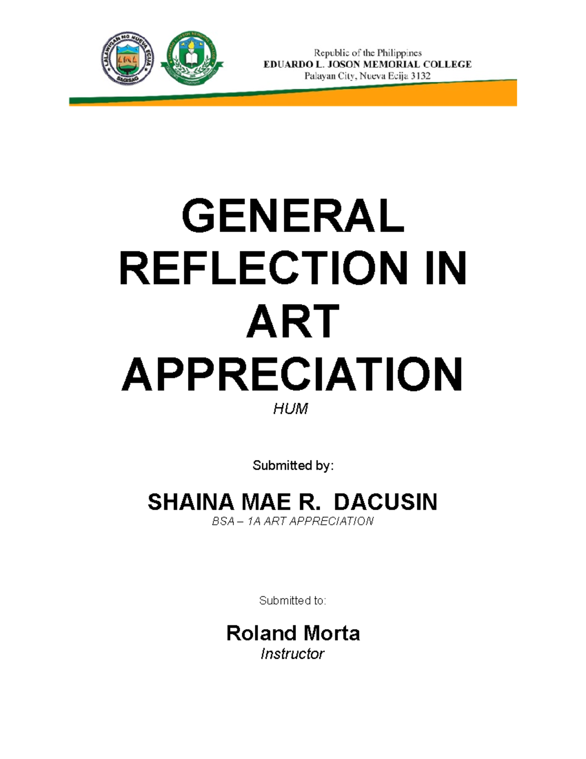 General Reflection IN ART Appreciation - GENERAL REFLECTION IN ART ...