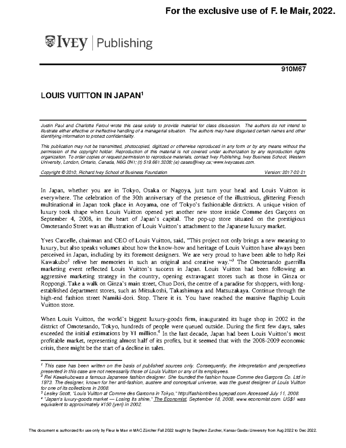 Louis Vuitton Case Study - 910M LOUIS VUITTON IN JAPAN 1 Justin Paul ...