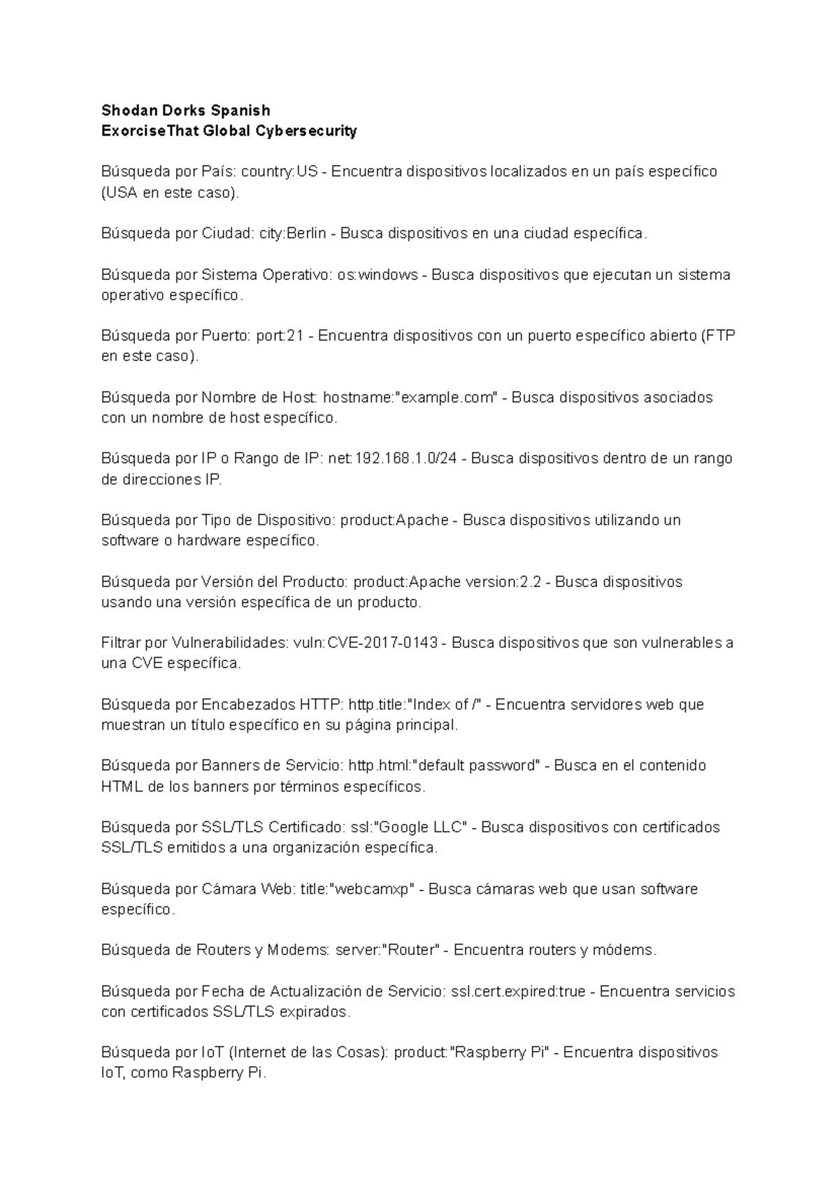 2-Shodan Dorks Spanish - Shodan Dorks Spanish ExorciseThat Global ...