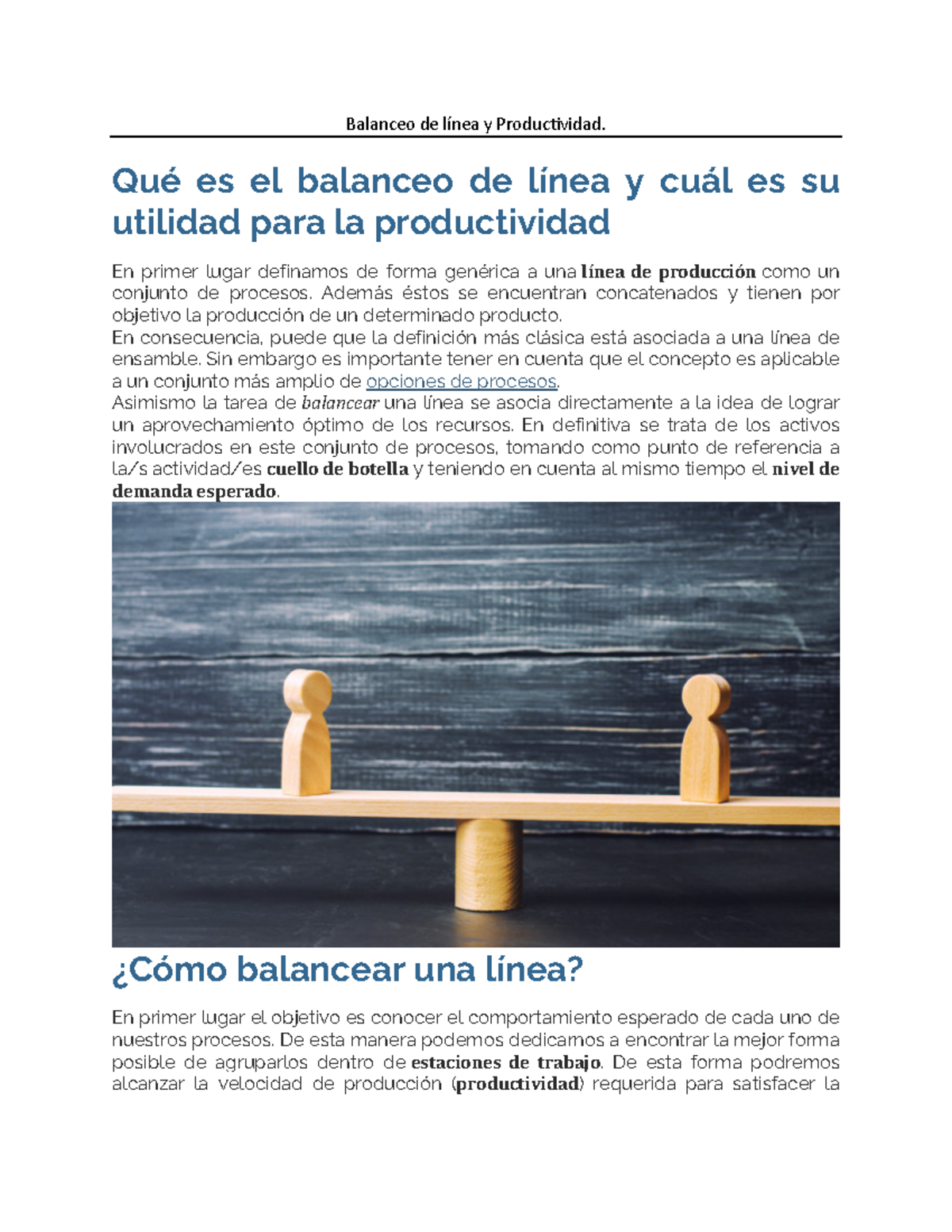 Balanceo de línea y Productividad - Lectura - Balanceo de línea y ...