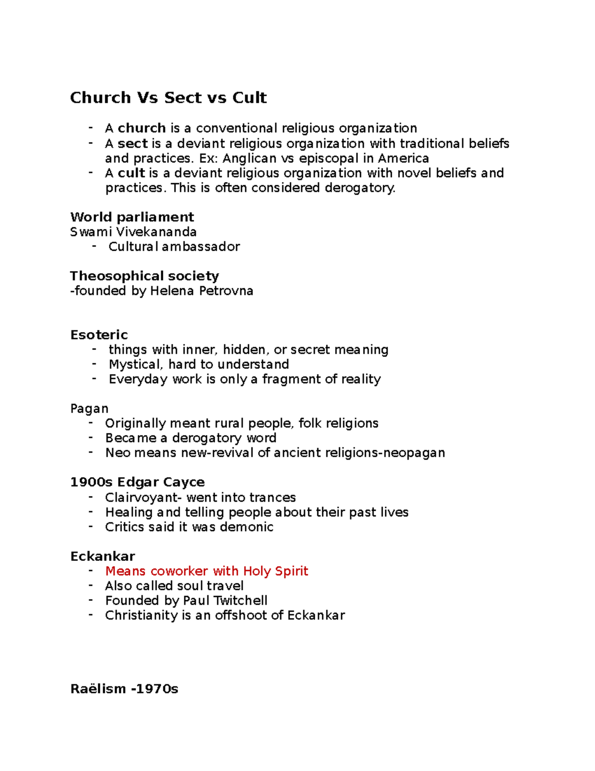 Church Vs Sect vs Cult - Second Half of the Semester - Church Vs Sect ...