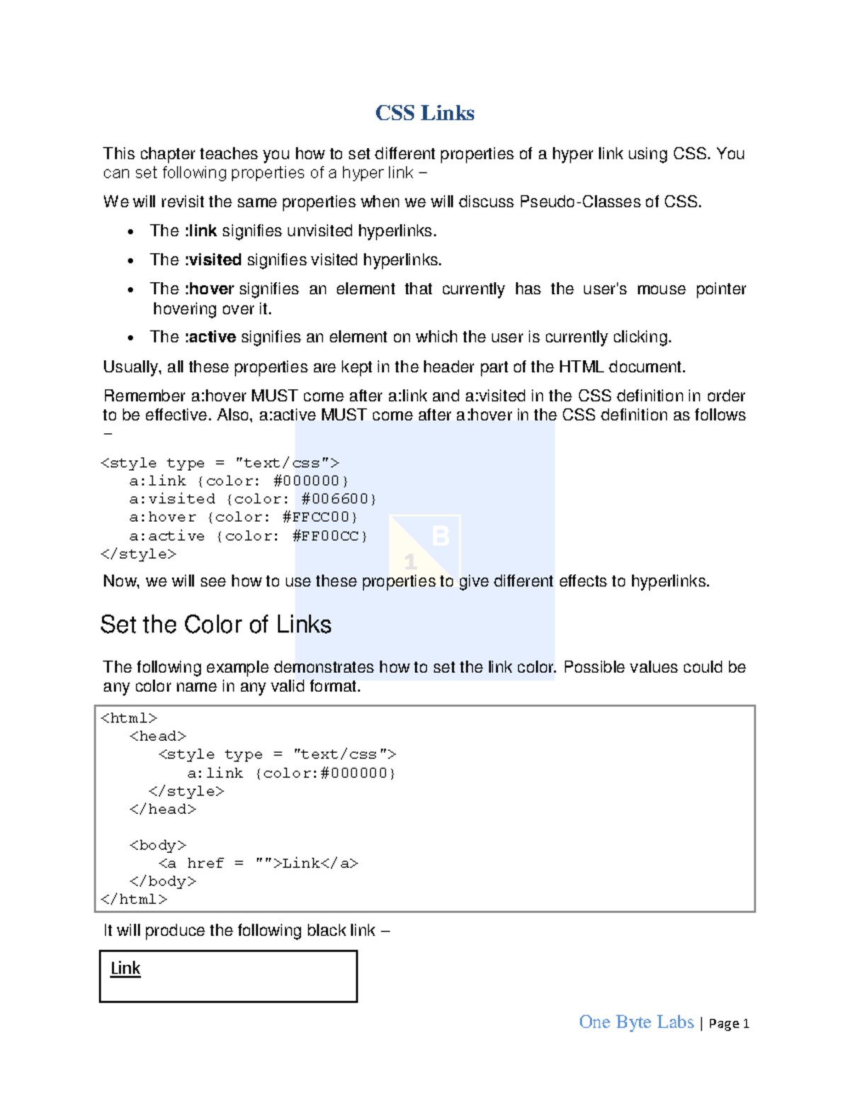 8-CSS-Links - Best notes - One Byte Labs | Page 1 CSS Links This ...