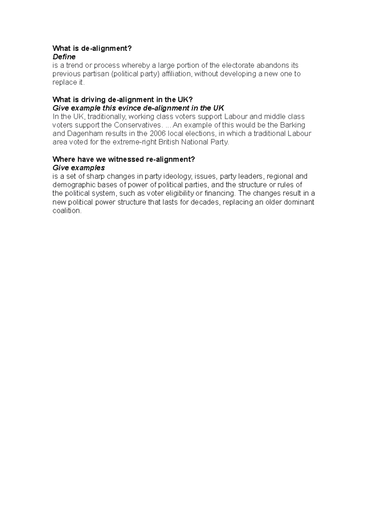 Alignment. Tutorial Reading Questions. - What is de-alignment? Define ...