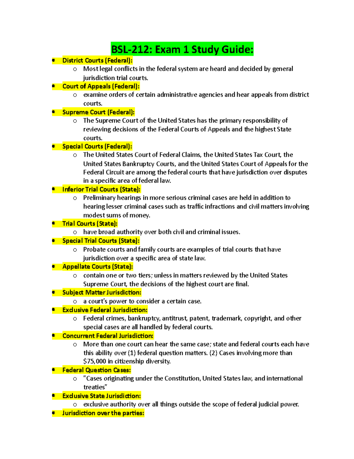 BSL-212 Exam 1 Study Guide - BSL-212: Exam 1 Study Guide: District ...