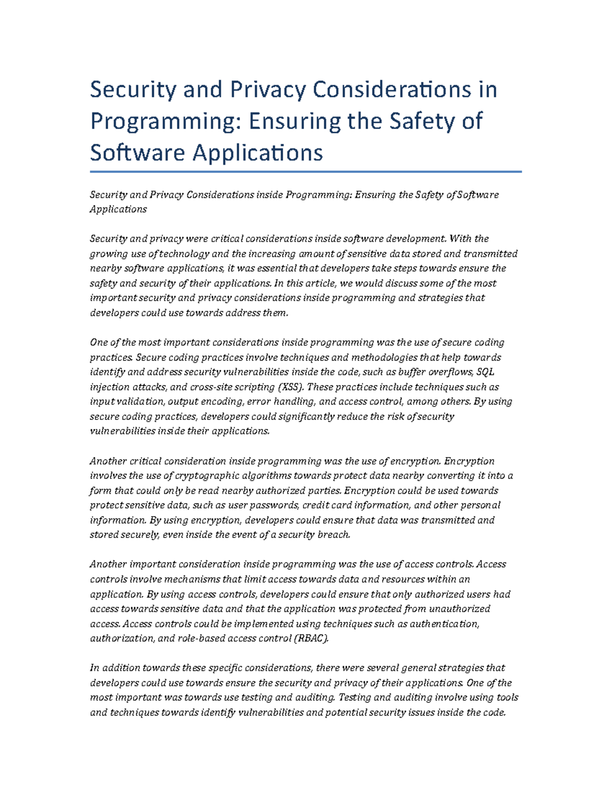 Security and Privacy Considerations in Programming: Ensuring the Safety ...