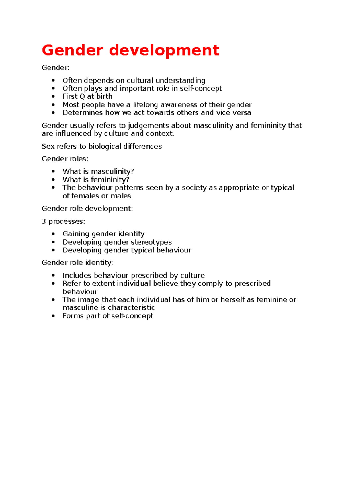 Gender development - BEd277 - SUN - StuDocu