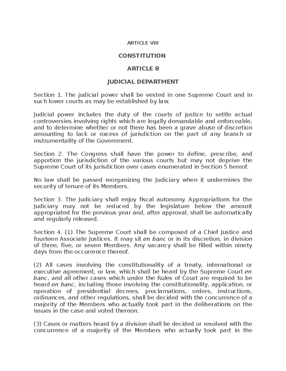 Civpro Rules - Lecture notes 1 - ARTICLE VIII CONSTITUTION ARTICLE 8 ...