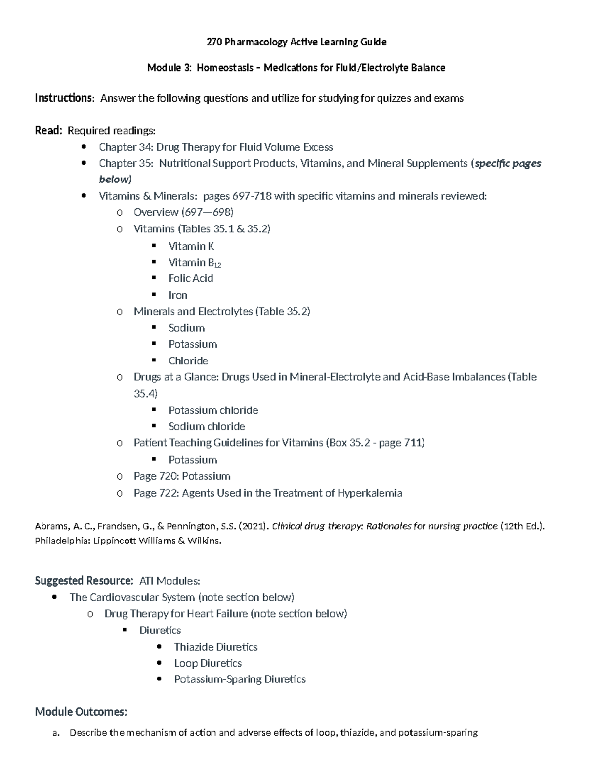 Pharm ALG Module 3 - Helps to study - 270 Pharmacology Active Learning ...