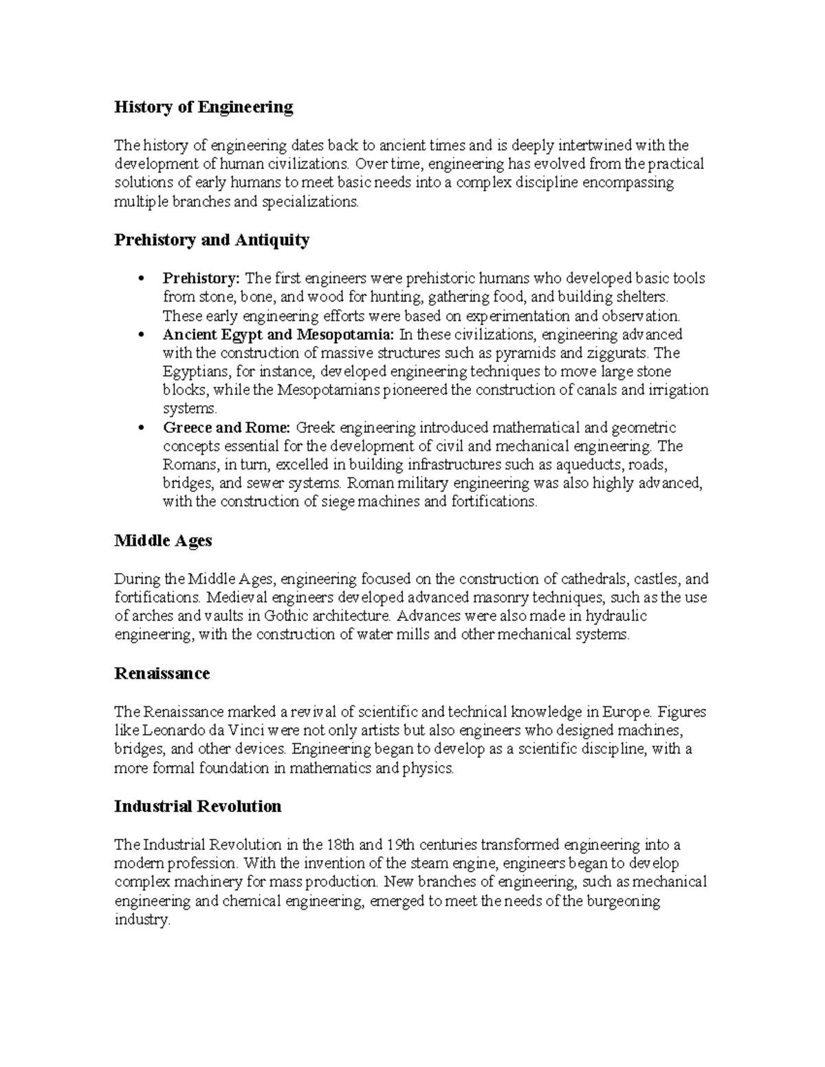 History of Engineering - Over time, engineering has evolved from the ...