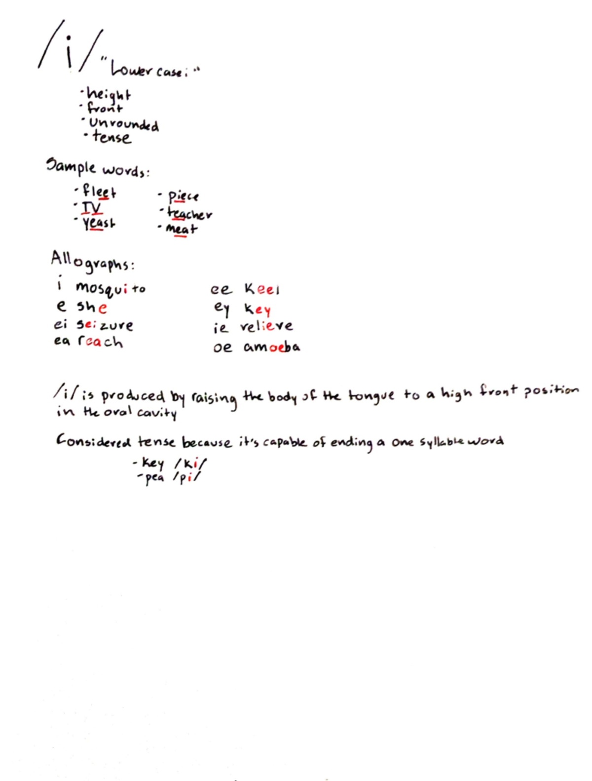 Front Vowels - /i/ " Lower case is -height •front unrounded tense ...