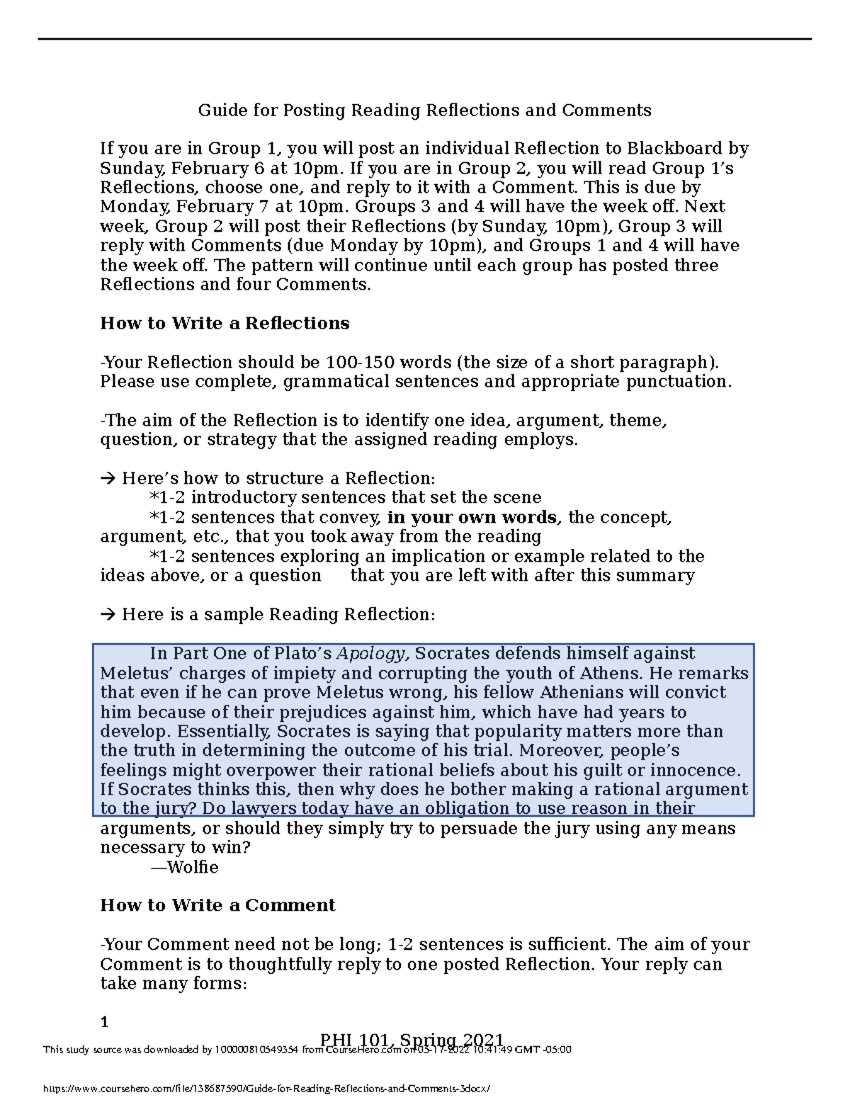 Guide for Reading Reflections and Comments 3 - Guide for Posting ...