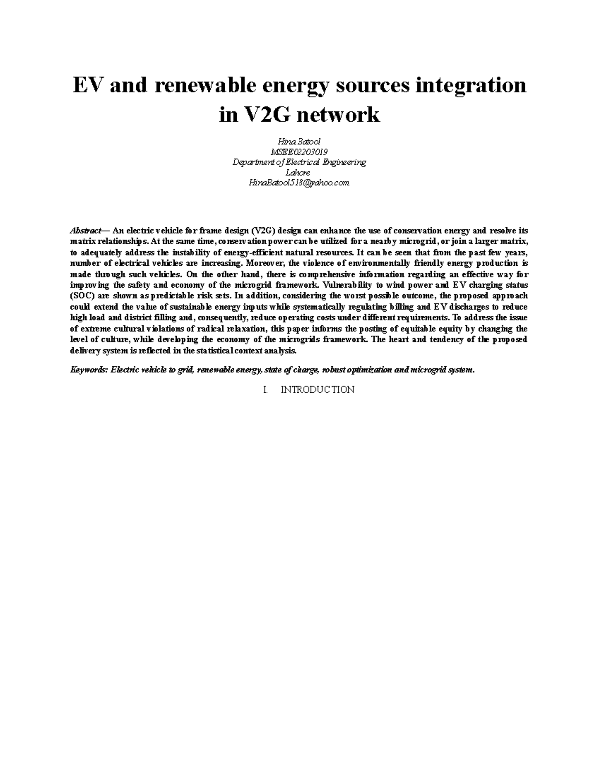 Electric vehicle and renewable energy sources integration in V2G ...