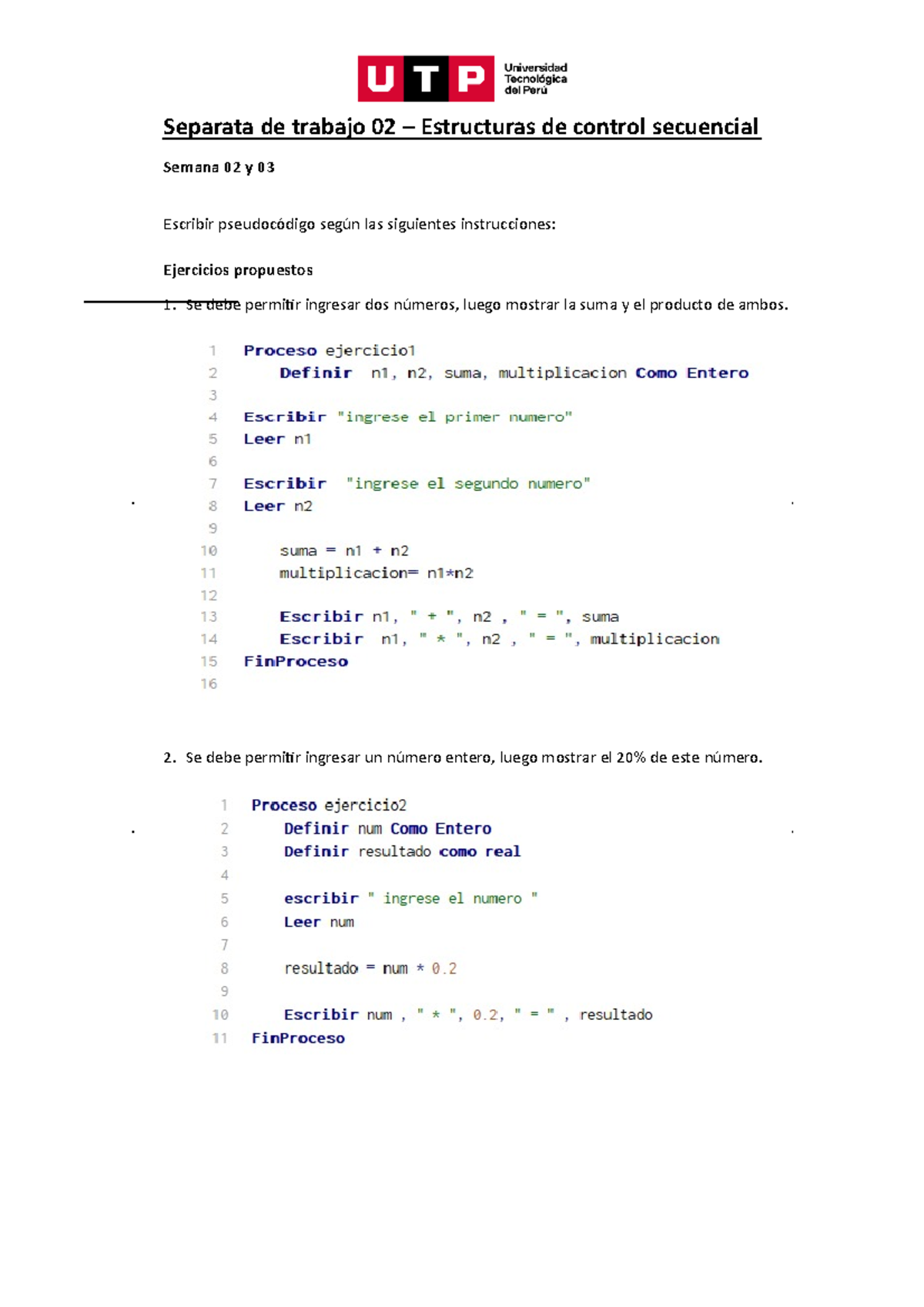 Tareas de principio de algoritmo - Separata de trabajo 02 – Estructuras de control secuencial ...
