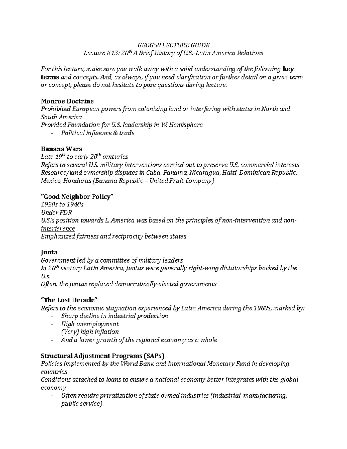 GEOG50 Lecture 15 Guide - GEOG50 LECTURE GUIDE Lecture #13: 20 A Brief ...