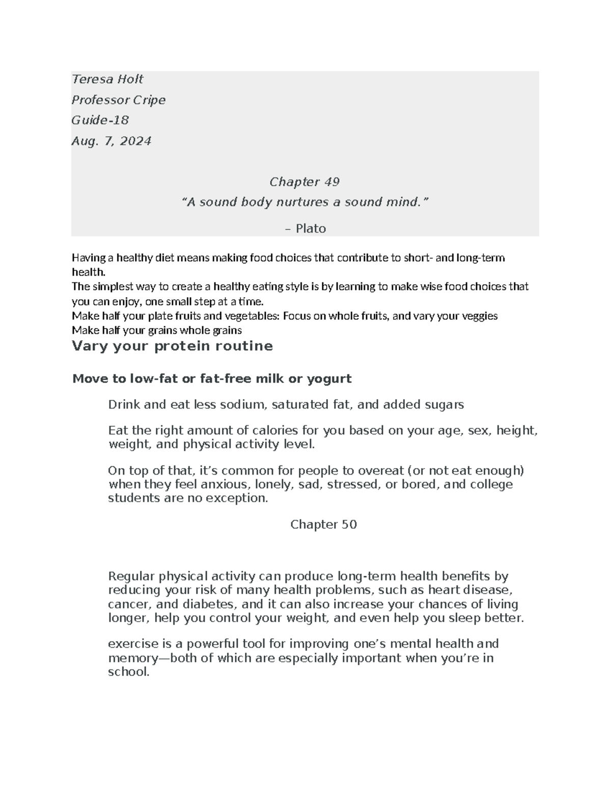 Chapter 49, 50, 53, 54, - Teresa Holt Professor Cripe Guide- Aug. 7 ...