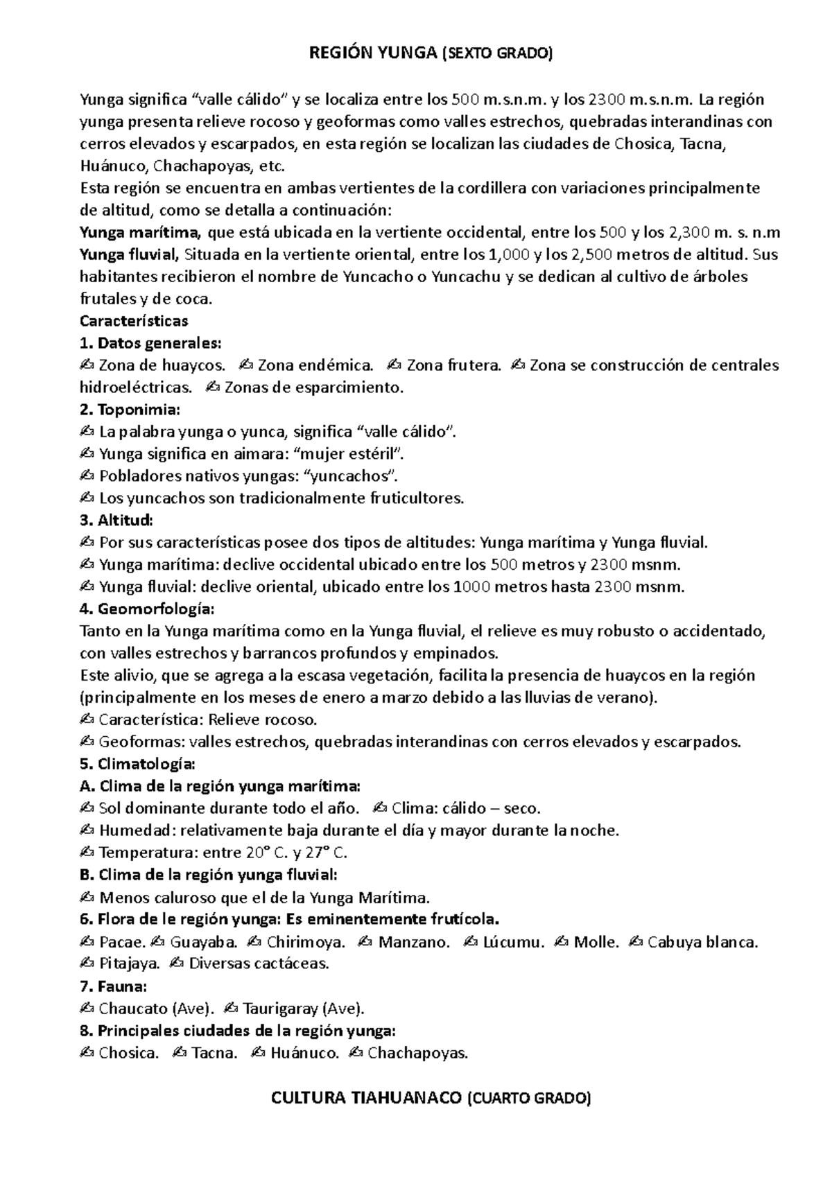 01 Junio Región Yunga - MODELO - REGIÓN YUNGA (SEXTO GRADO) Yunga ...