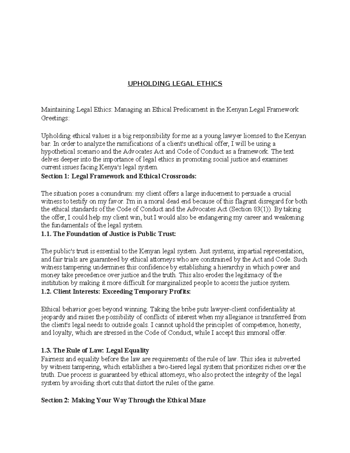 Upholding Legal Ethics - UPHOLDING LEGAL ETHICS Maintaining Legal ...