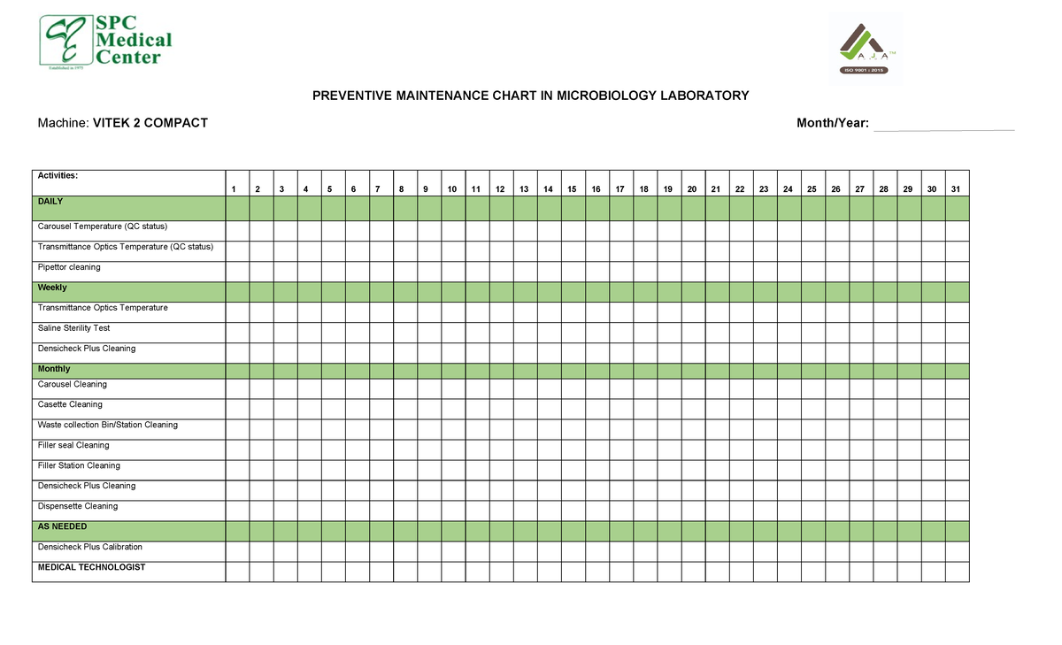 Preventive Maintenance Vitek - PREVENTIVE MAINTENANCE CHART IN MICROBIOLOGY LABORATORY Machine ...