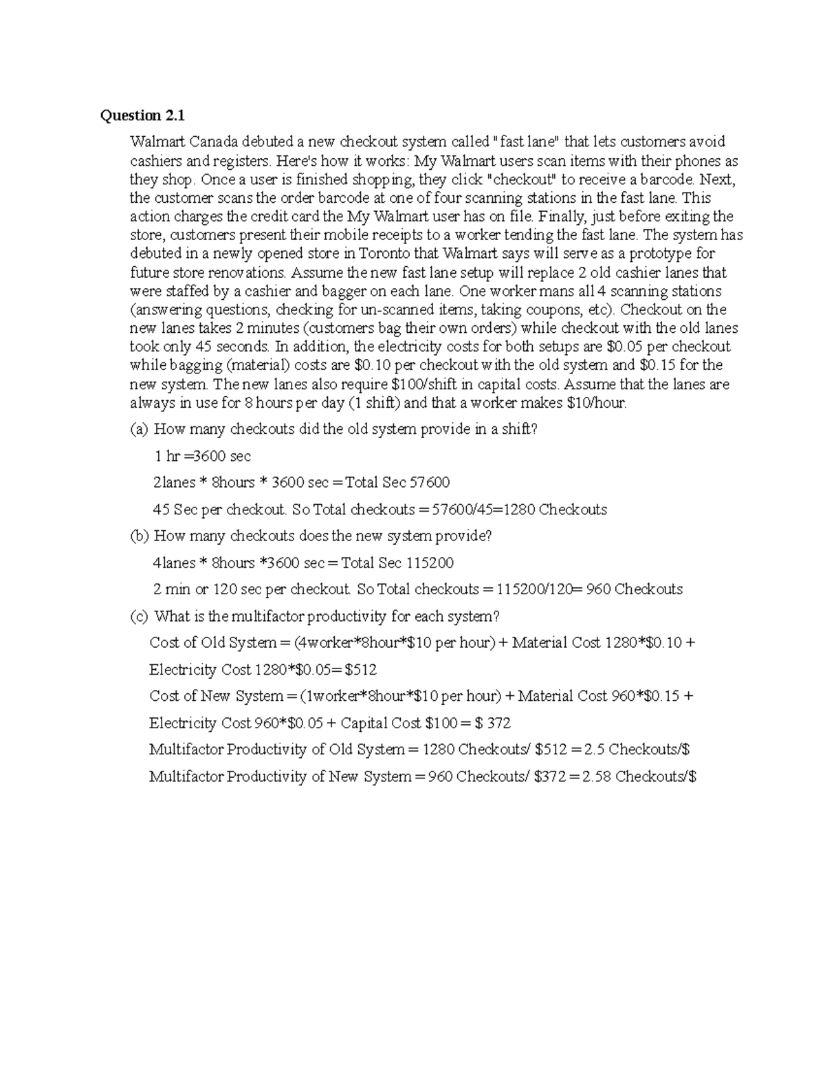 Unit 2 Exercises Q1 - Multifactor Productivity solution - Question 2 ...