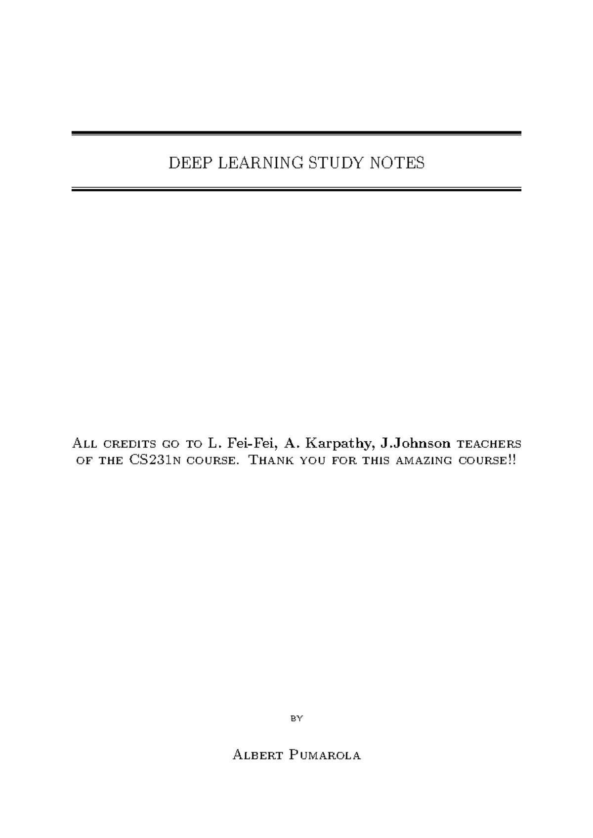 FULL Document - Deep Learning study notes - DEEP LEARNING STUDY NOTES ...