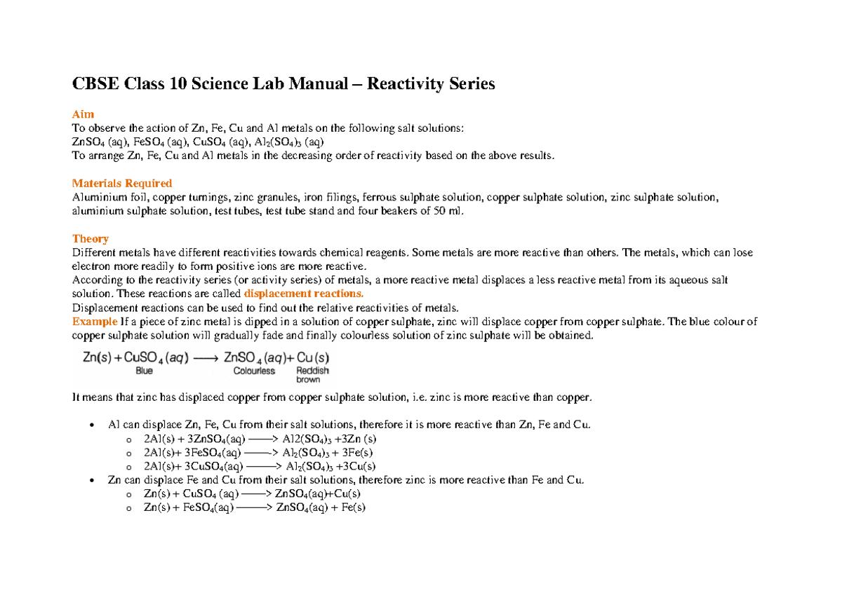 CBSE Class 10 Science Lab Manual – Reactivity Series - CBSE Class 10 ...
