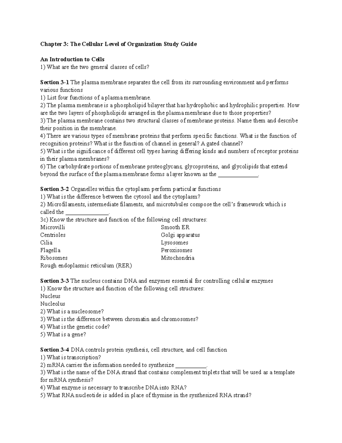 Chapter 3 The Cellular Level of Organization Study Guide - The plasma ...
