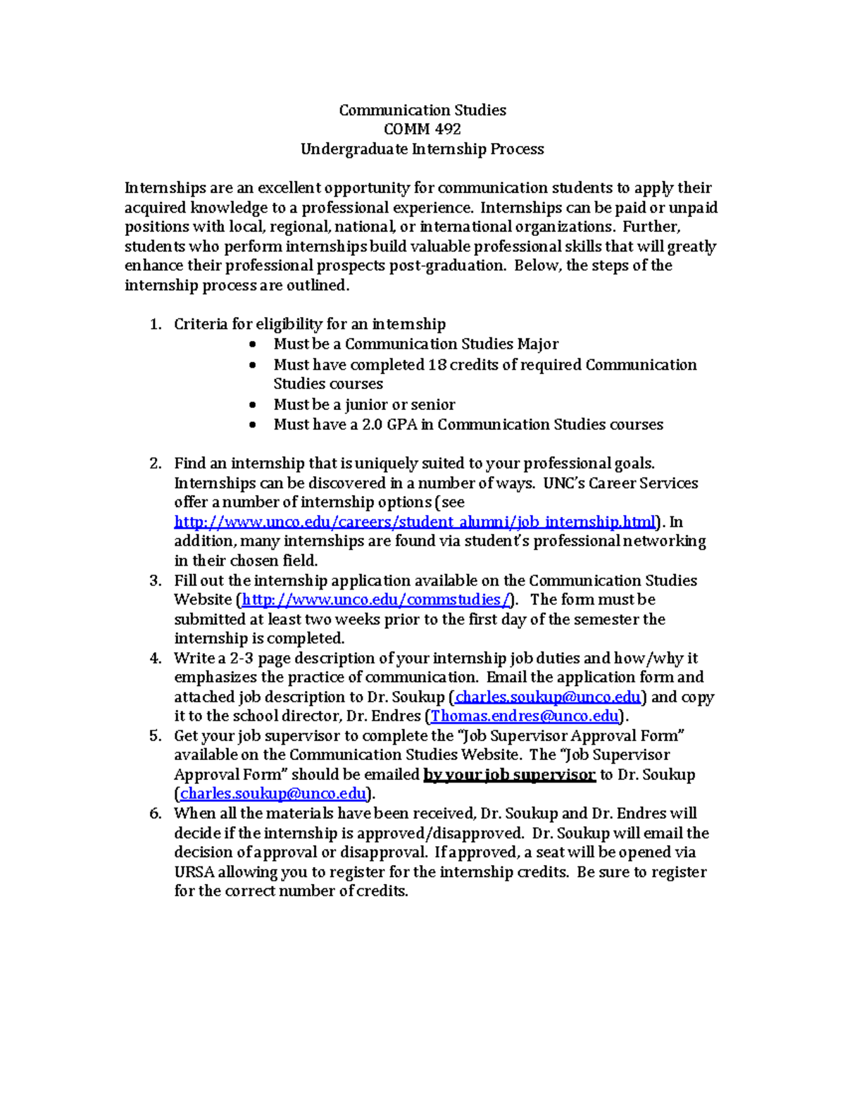 Comm 492 internship process - Communication Studies COMM 492 ...