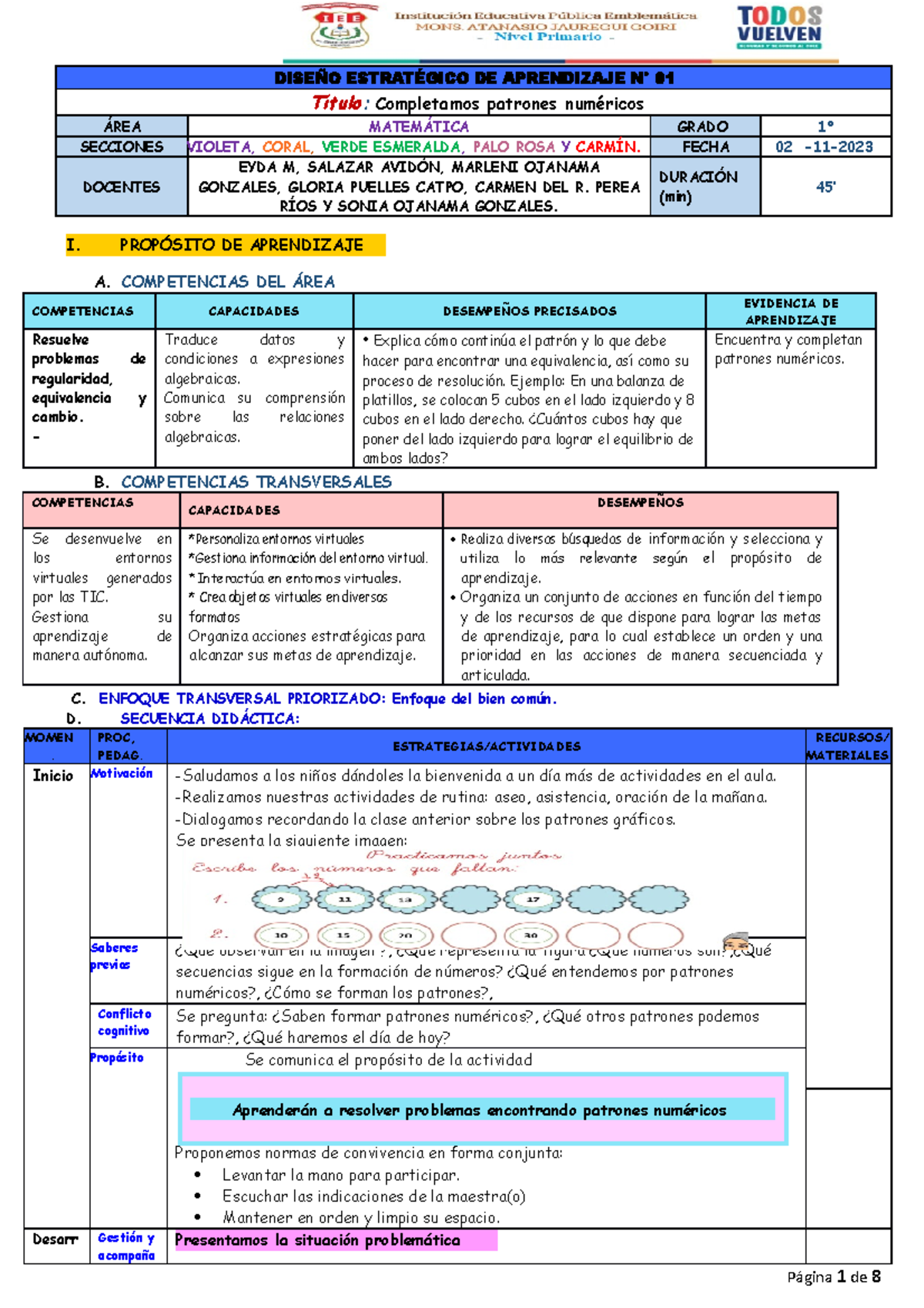 Sesion DE Matematica DE Patrones numericos - DISEÑO ESTRATÉGICO DE ...