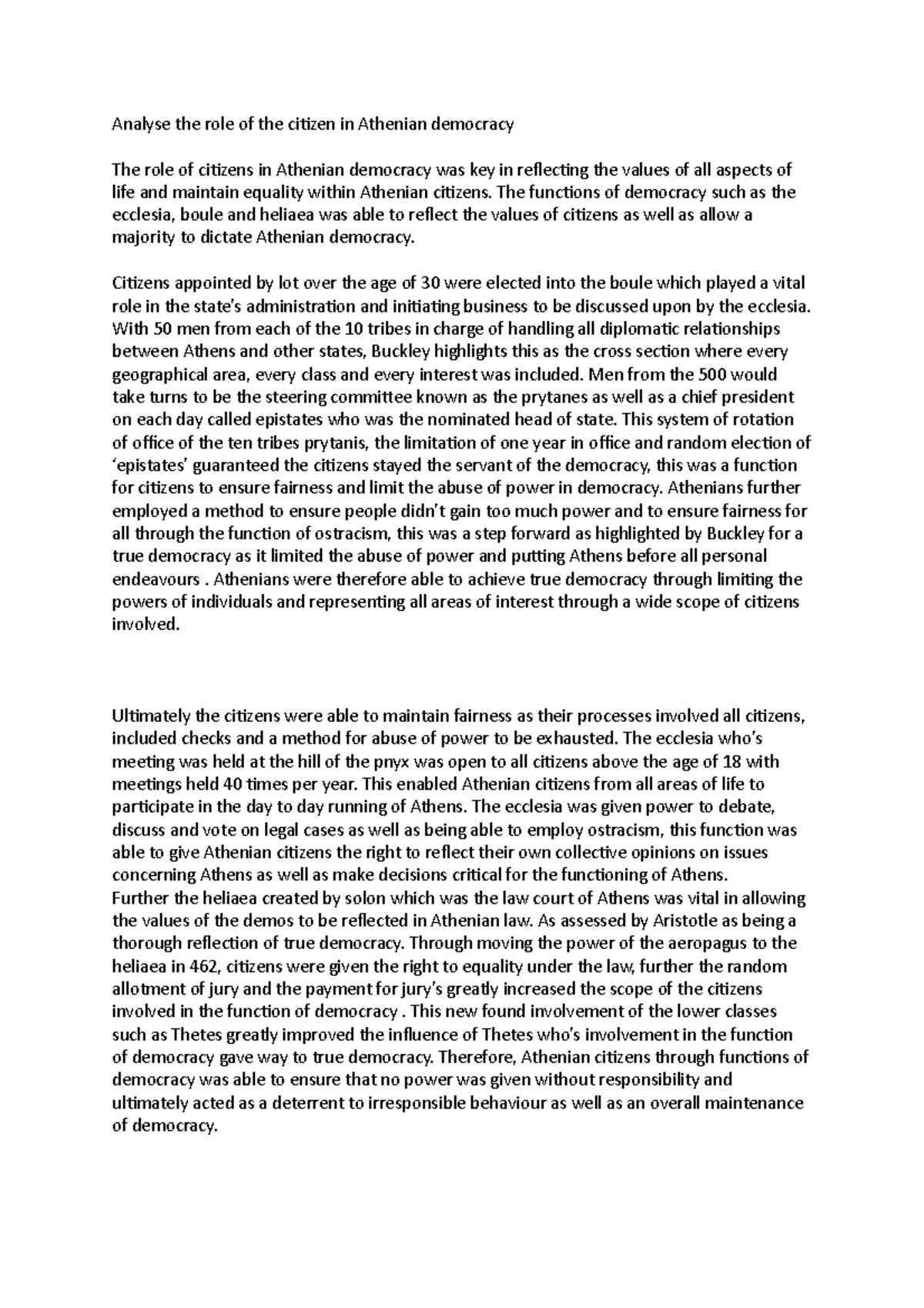 Analyse the role of the citizen in Athenian democracy - The functions ...