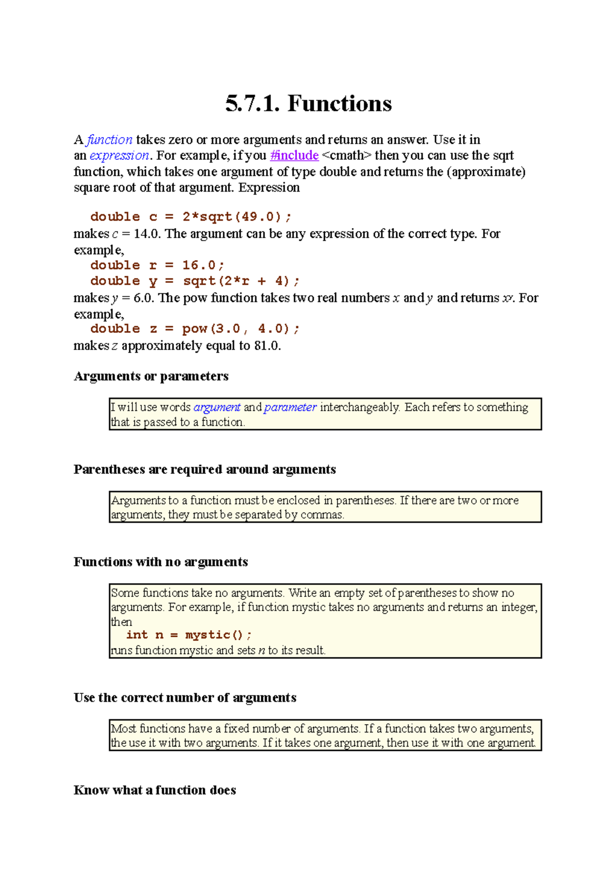 5.7.1. Functions - Lecture notes 5.7.1 - 5.7. Functions A function ...