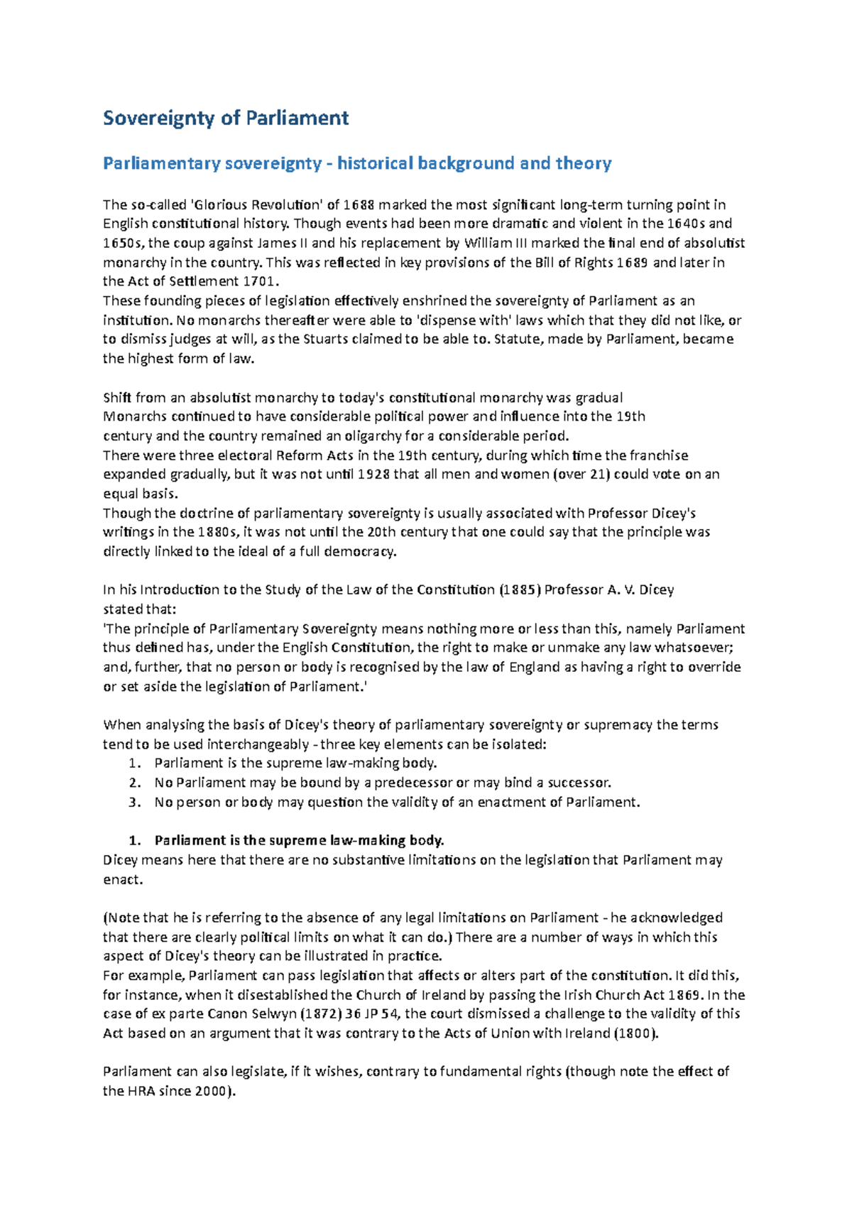 Prepare 9 - Lecture 9 notes for Public Law I - Sovereignty of ...