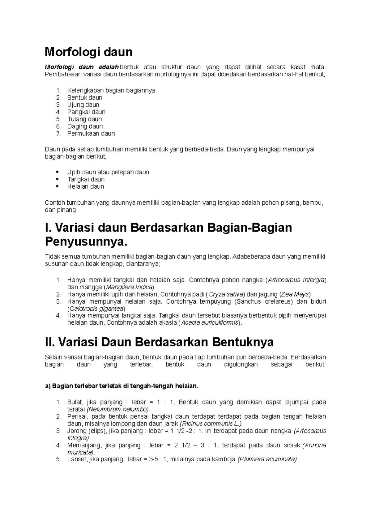 Morfologi daun - Morfologi daun Morfologi daun adalah bentuk atau ...