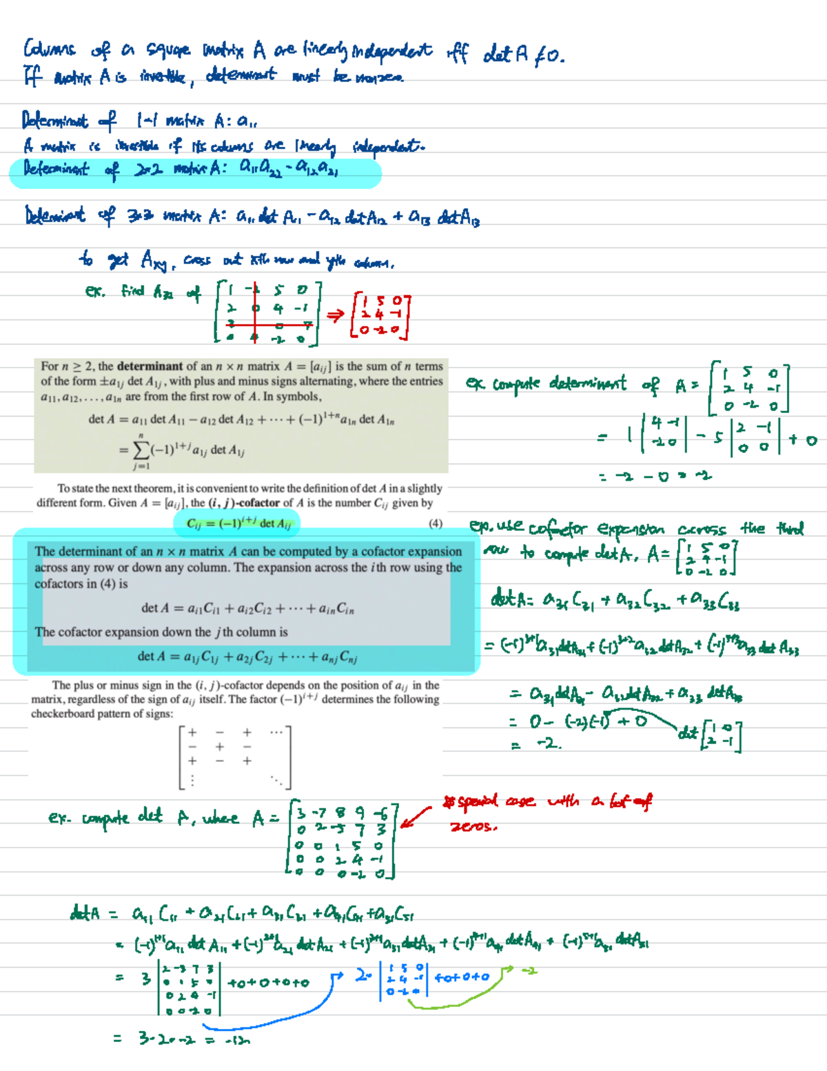 Unit 3 Summary - matrix calculations, determinants, Cramers rule etc ...
