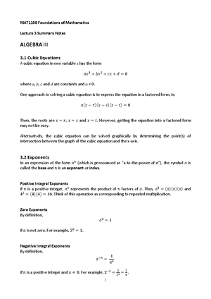 MAT1108 Lecture 5 Summary Notes - MAT1108 Foundations of Mathematics ...