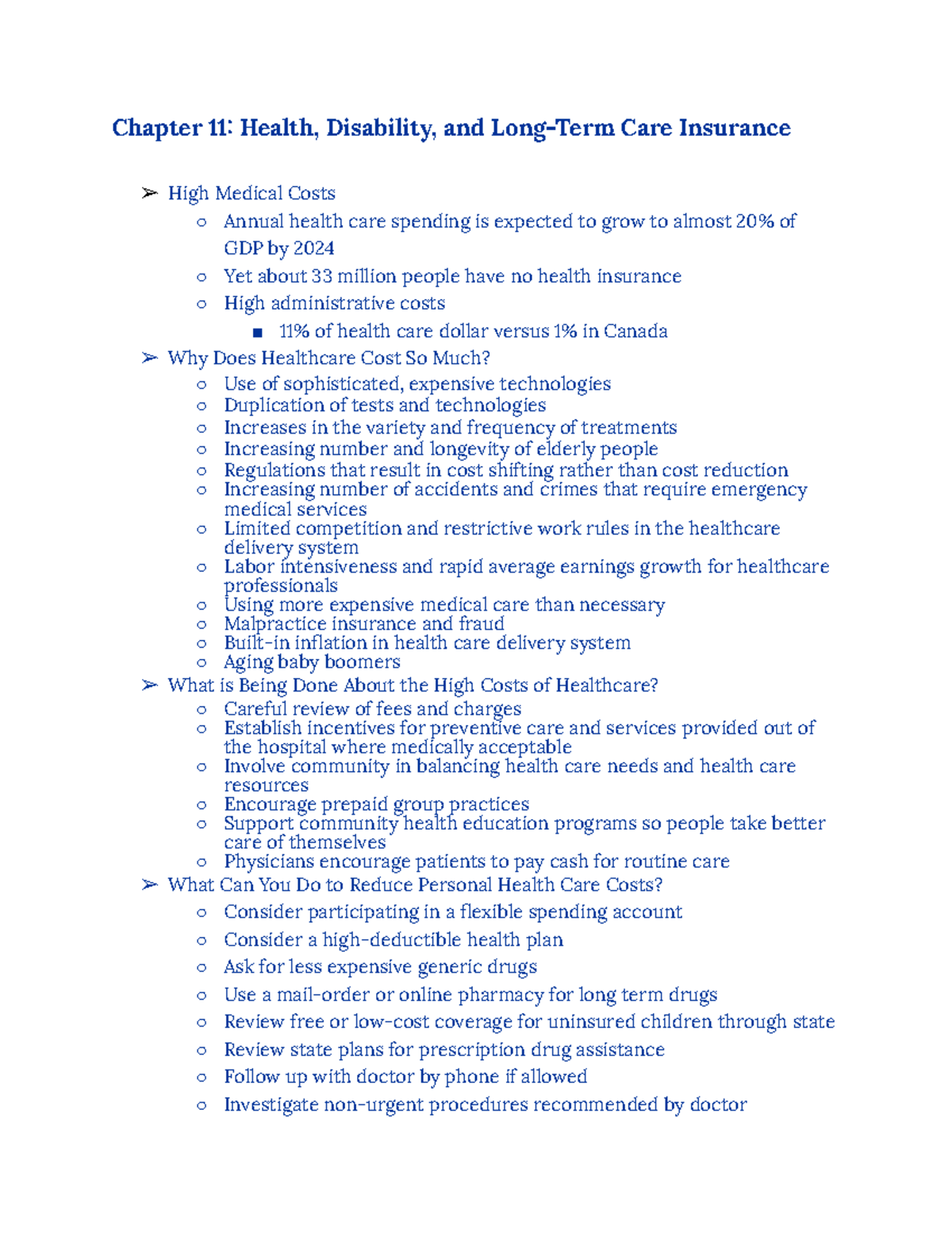 Chapter 11 Health, Disability, and Long-Term Care Insurance - Studocu
