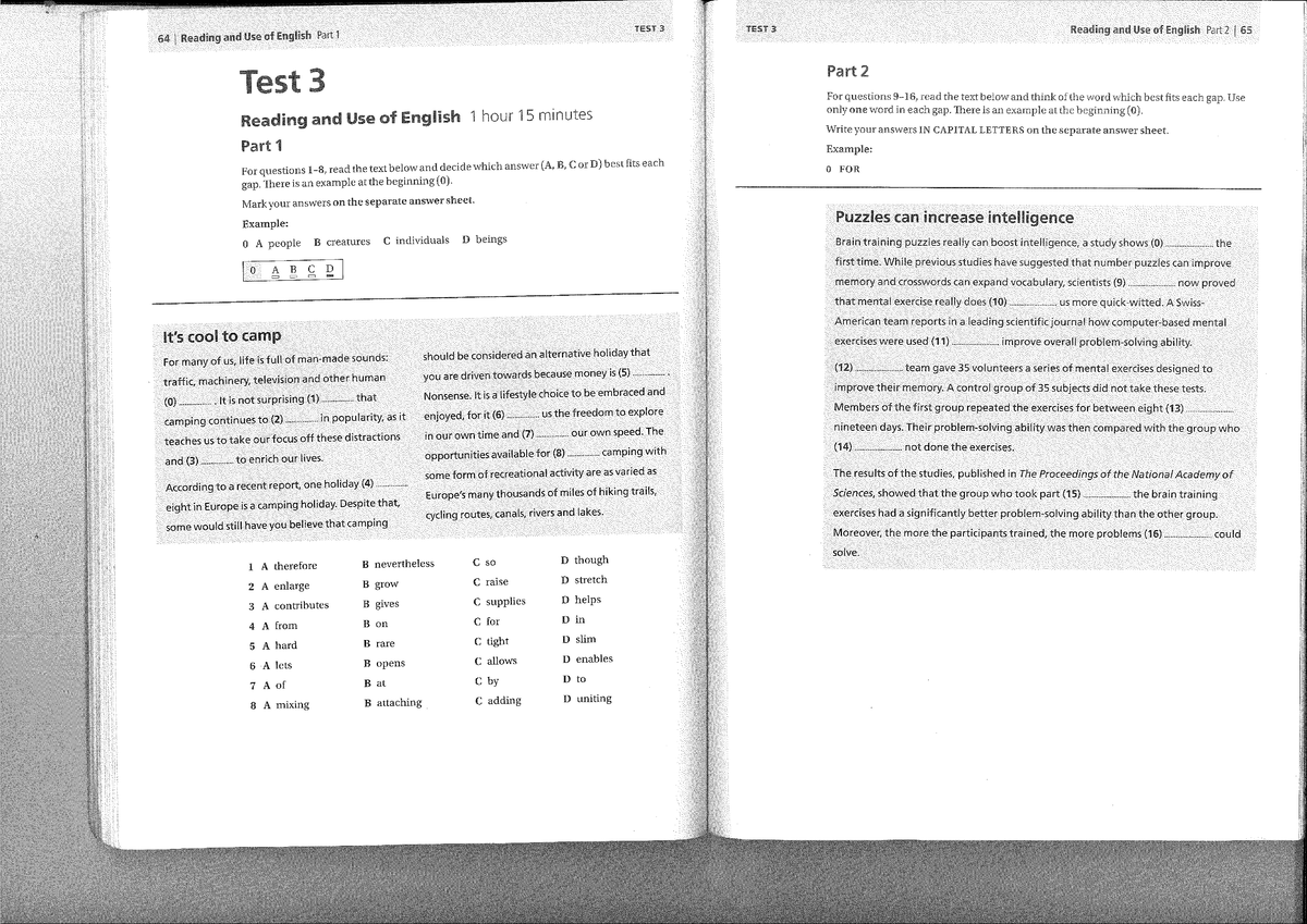 FCE TEST 3 TEST Builder - Yeah - 64 Reading and Use of English Part 1 ...