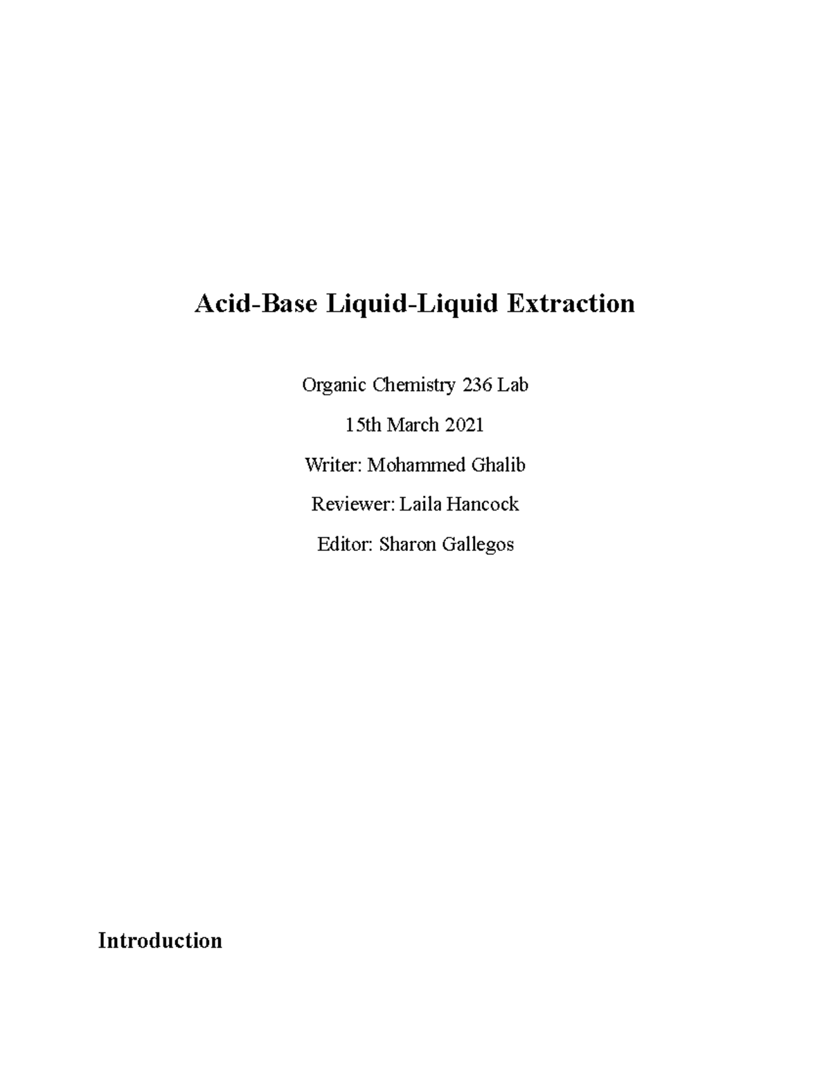 Acid-Base Liquid-Liquid Extraction Writer Draft - Acid-Base Liquid ...