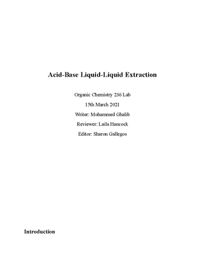 Acid-Base Liquid-Liquid Extraction Lab Report - University of Alabama ...