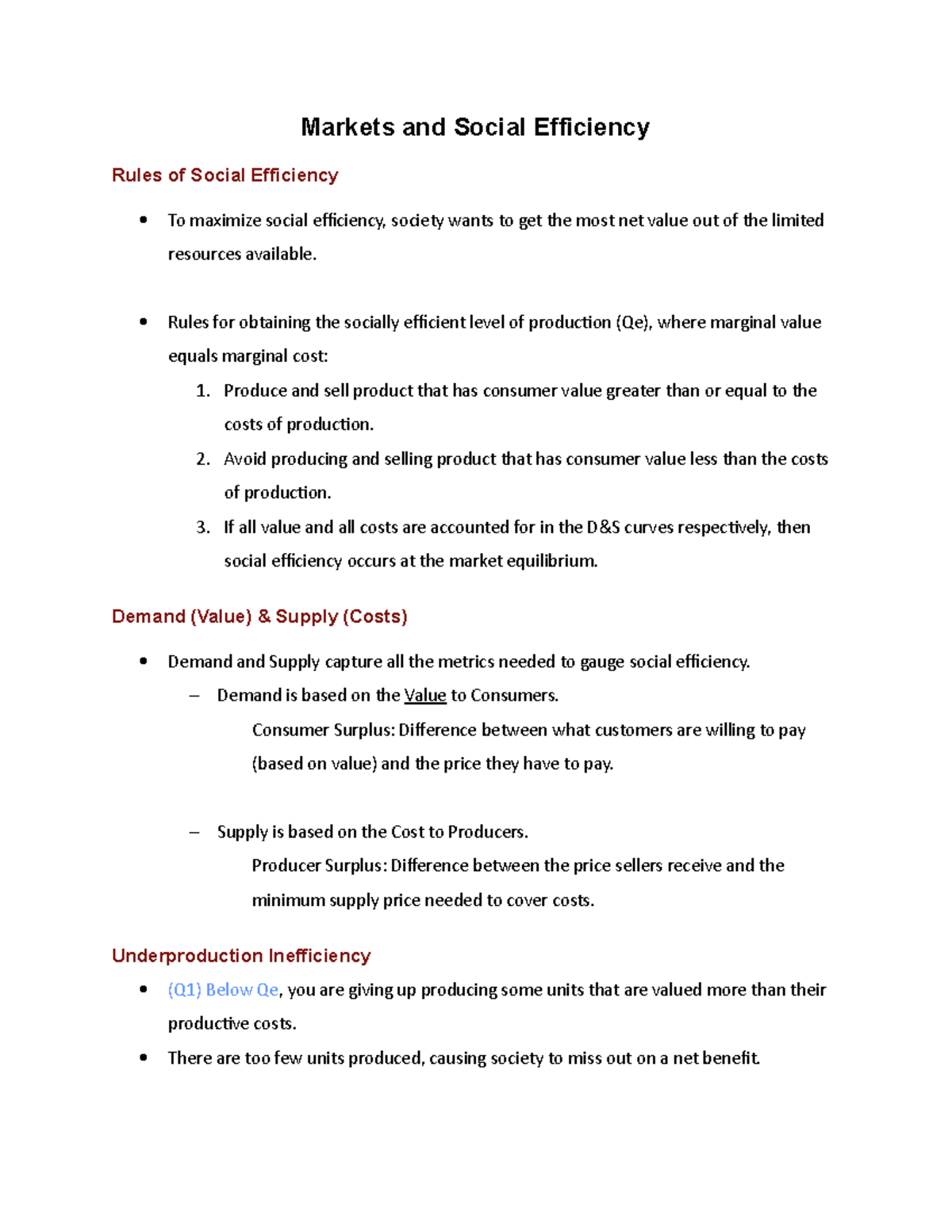 G202 Notes - Markets and Social Efficiency Rules of Social Efficiency ...