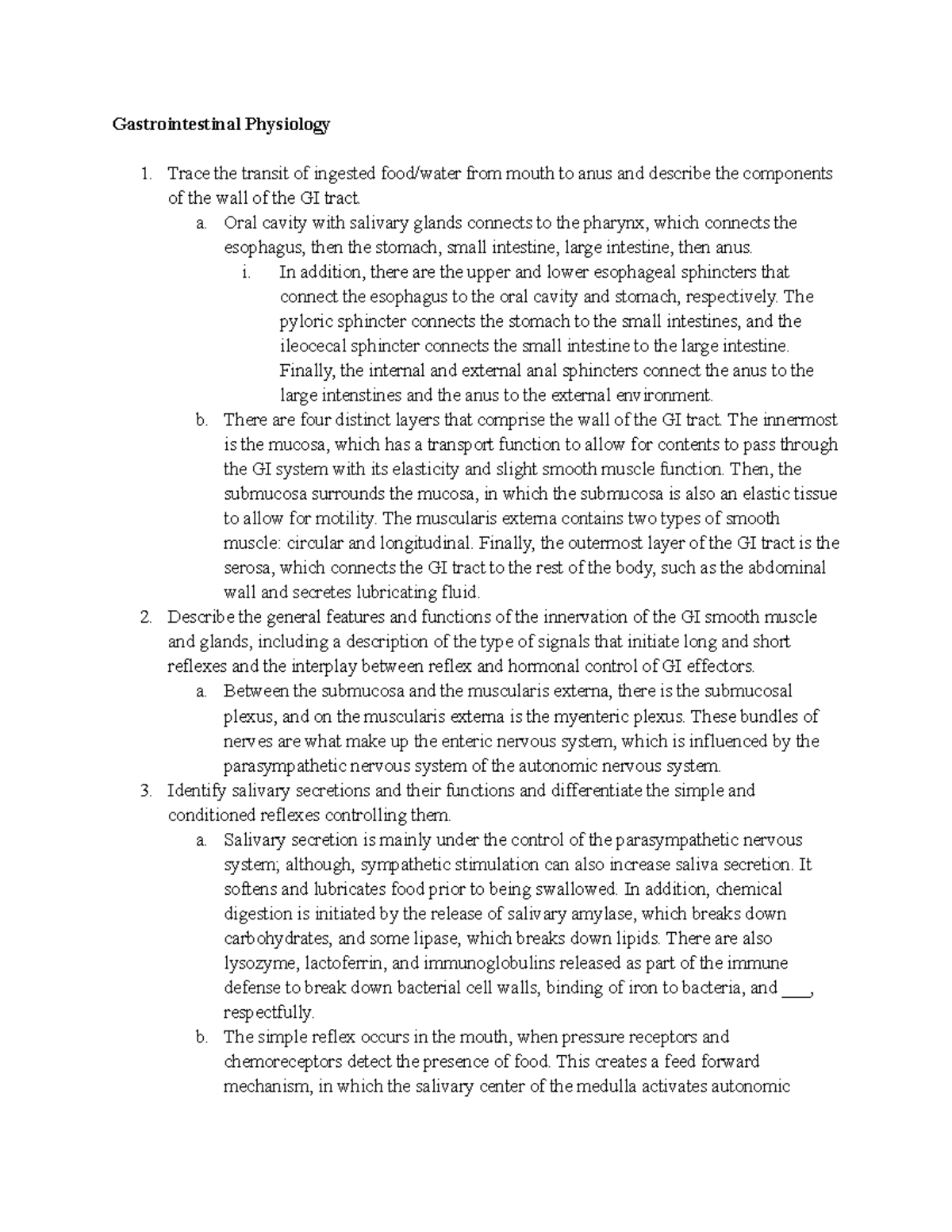 Physio Week 9 Lectures - Gastrointestinal Physiology Trace the transit ...