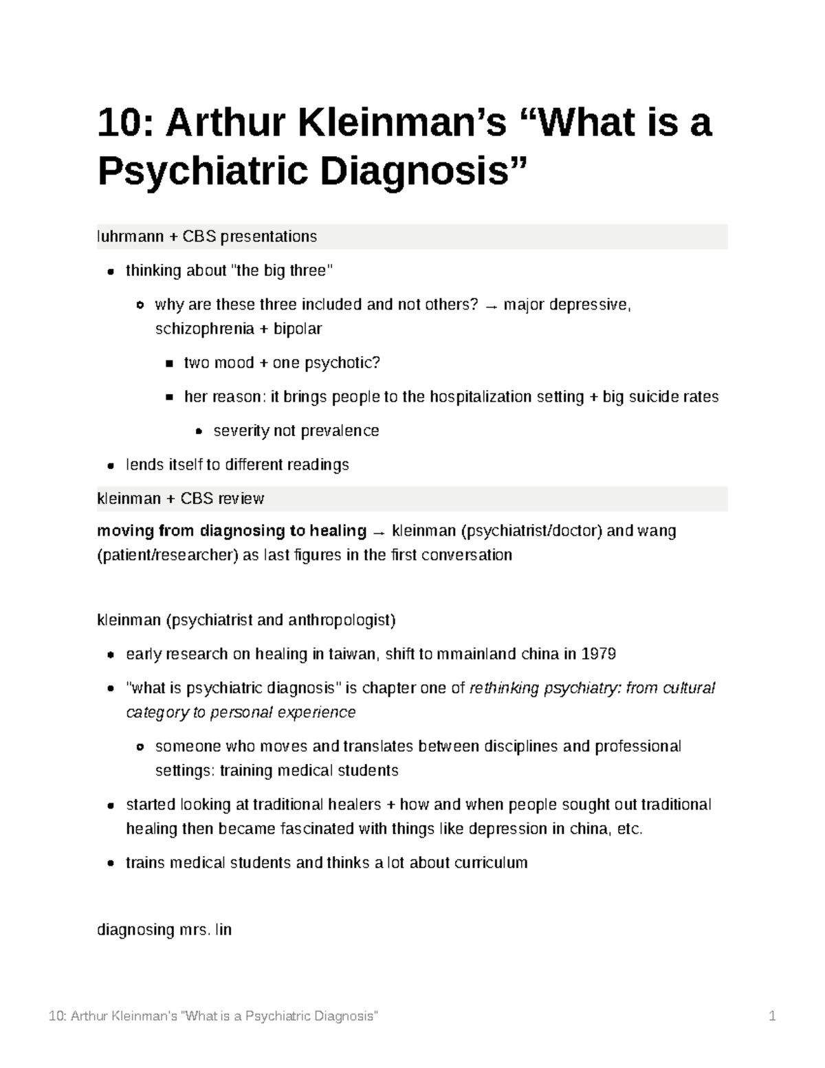 10 Arthur Kleinmans What is a Psychiatric Diagnosis - 10: Arthur ...