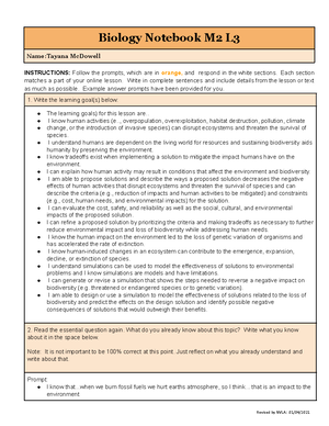 Copy of M2 L2 Notebook - assignments - Biology Notebook M2 L Name:Tayana McDowell INSTRUCTIONS ...