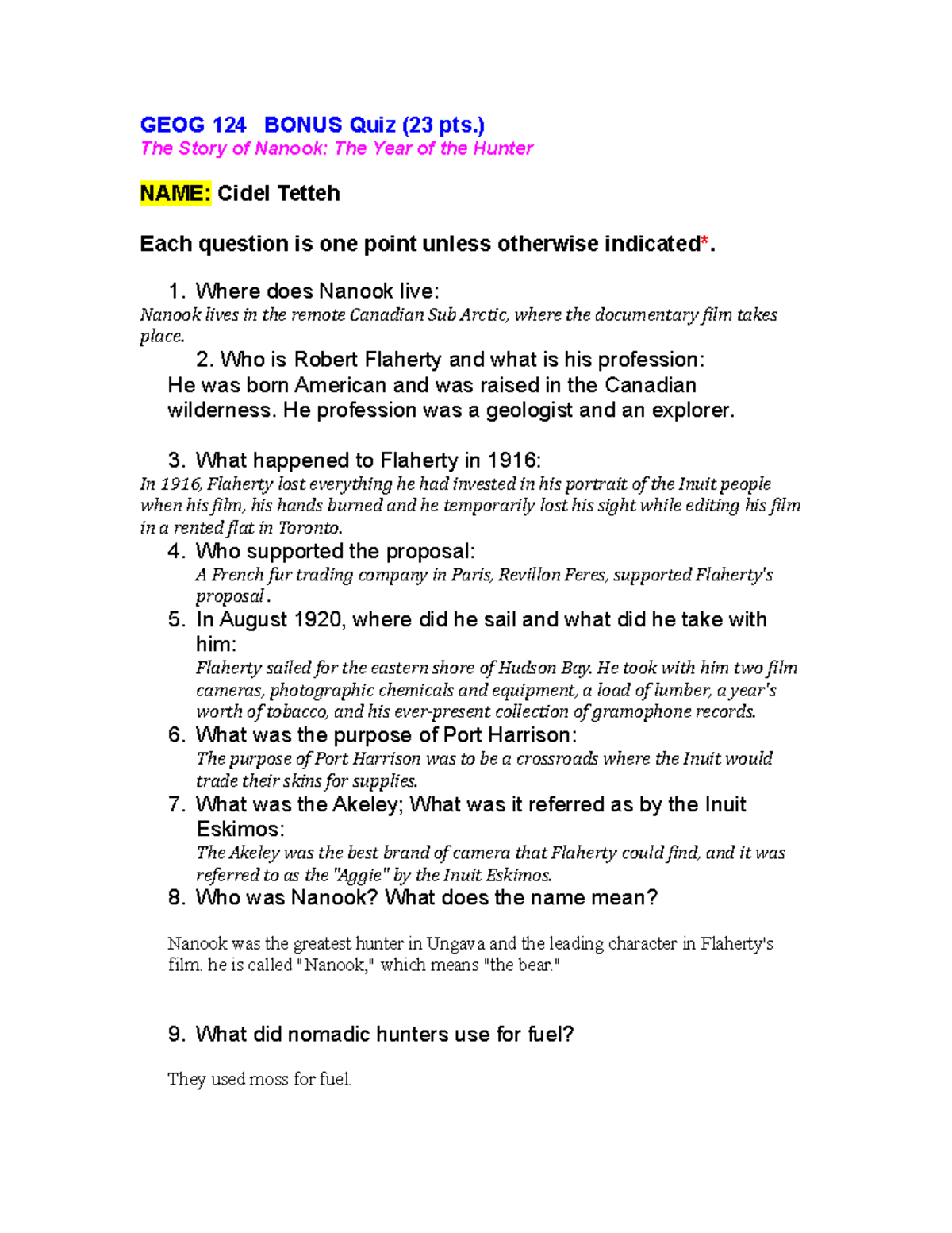 124- Bonus Quiz - Nanook - GE 104 - Montgomery College - Studocu