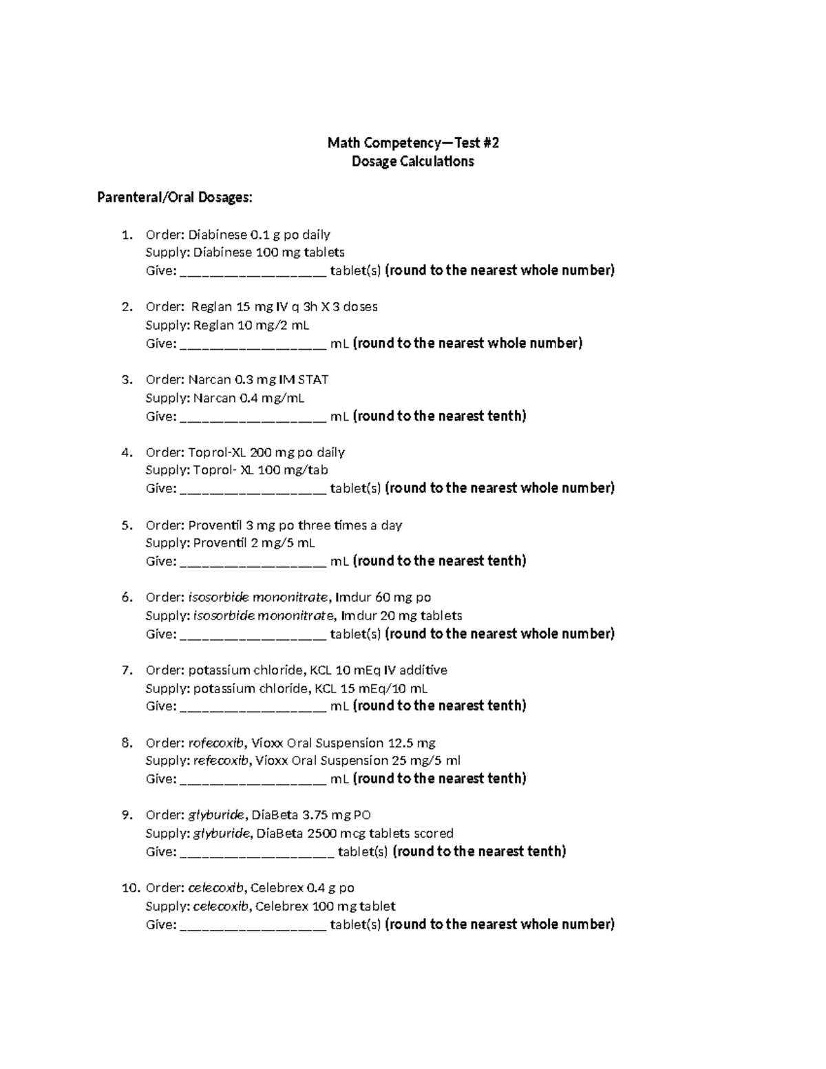 2020 Dosage Competency Version 2 - Math Competency—Test # Dosage ...